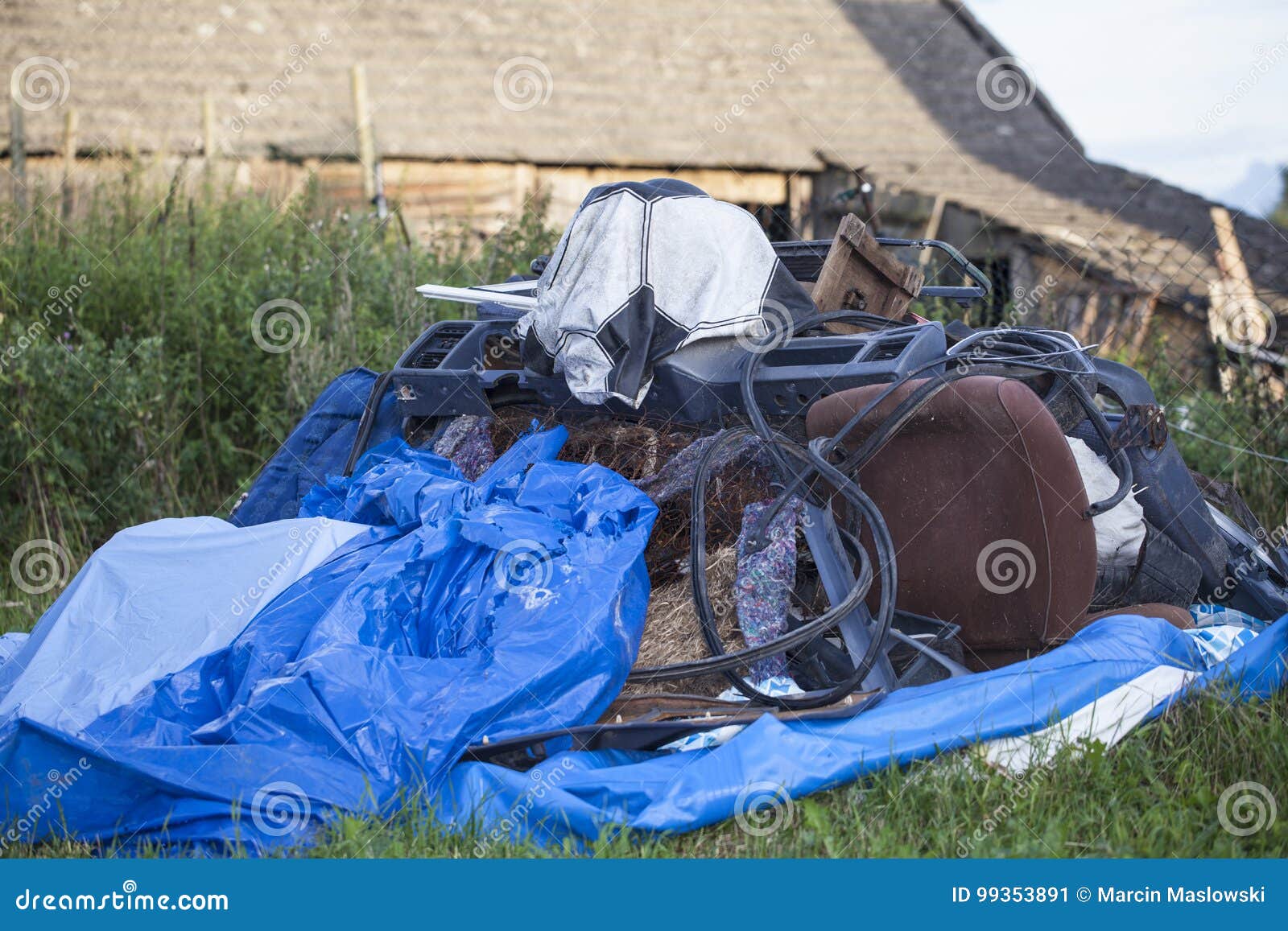 Heap of Old Trash on the Back Yard Stock Image - Image of nylon ...