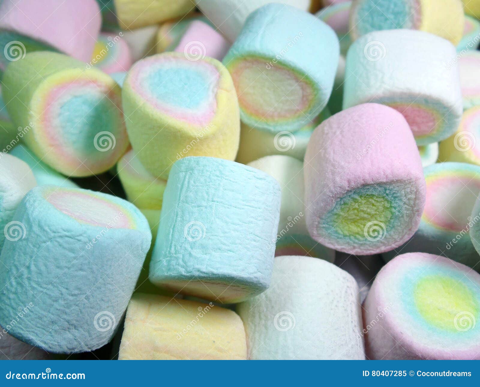 Heap of Pastel Blue, Pink, Yellow Puffy Marshmallows Stock Image ...