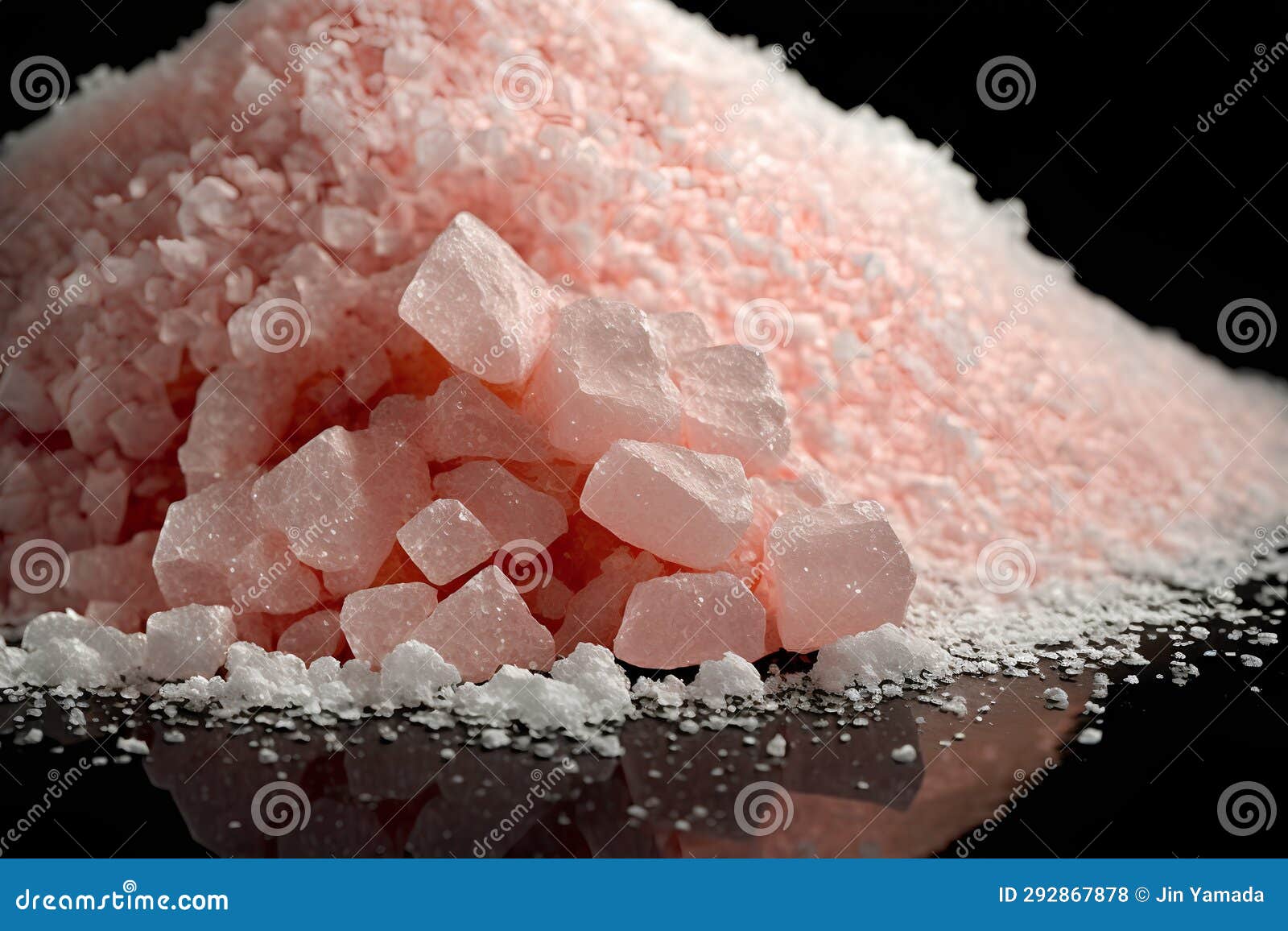 Heap of Pink Himalayan Salt on Black Background, Closeup Stock ...