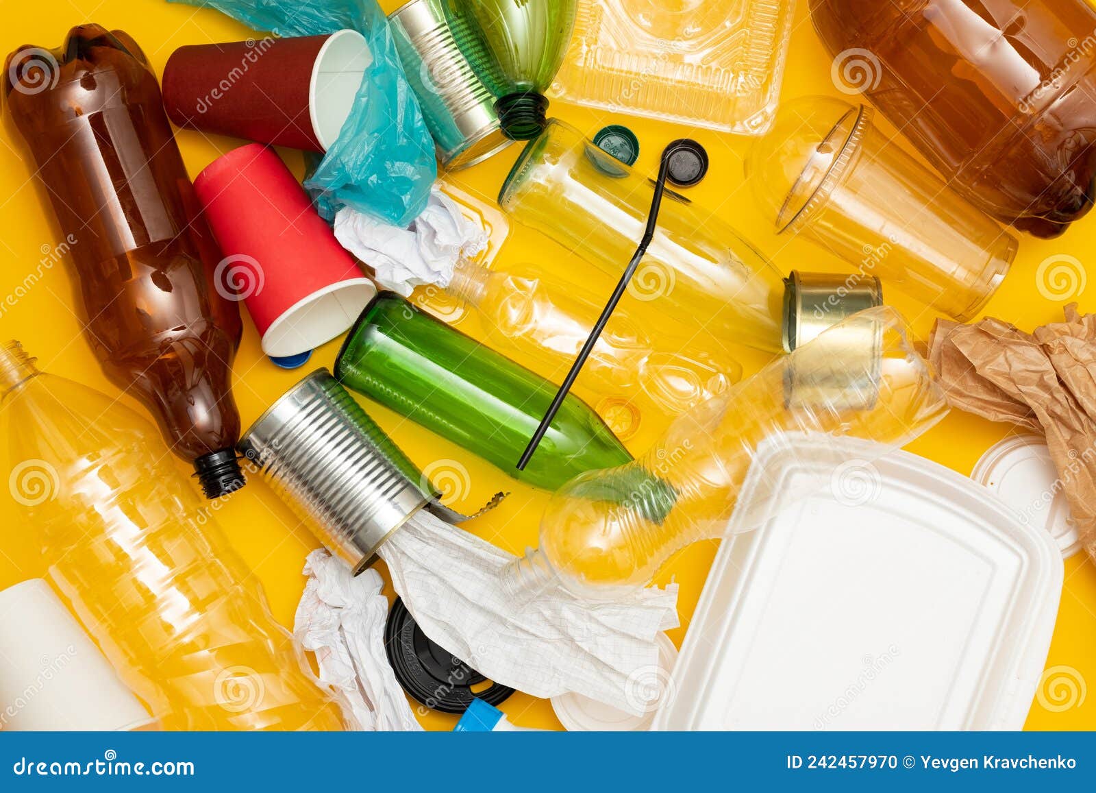 Heap of Plastic Disposable Packaging and Disposable Tableware. Concept ...