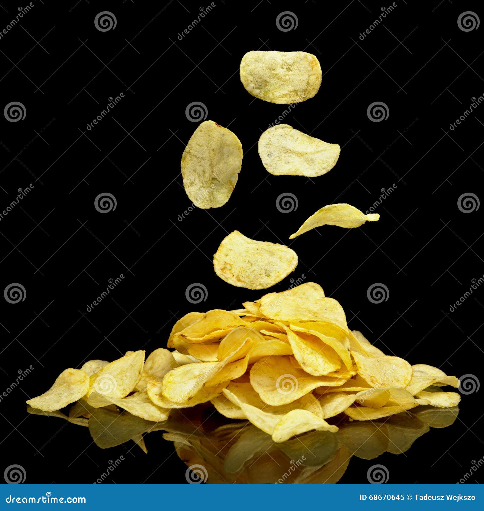 Heap of Potato Chips with Falling Chips Stock Image - Image of junk ...
