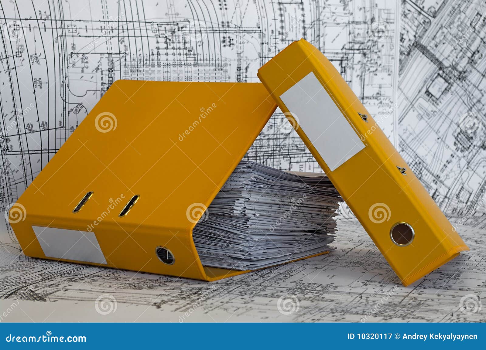 Heap of Project Drawings in Yellow Folder. Stock Image - Image of ...