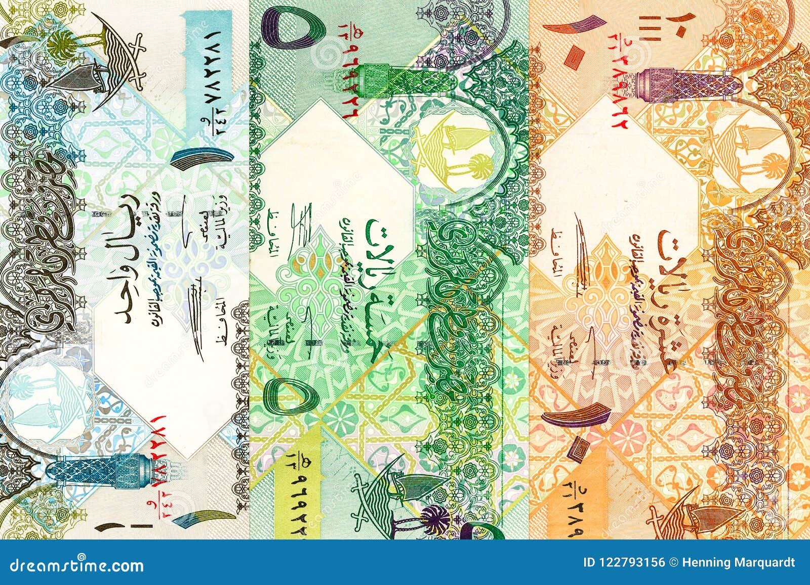 Heap Of Qatari Riyal Bank Notes Background Stock Photo | CartoonDealer ...