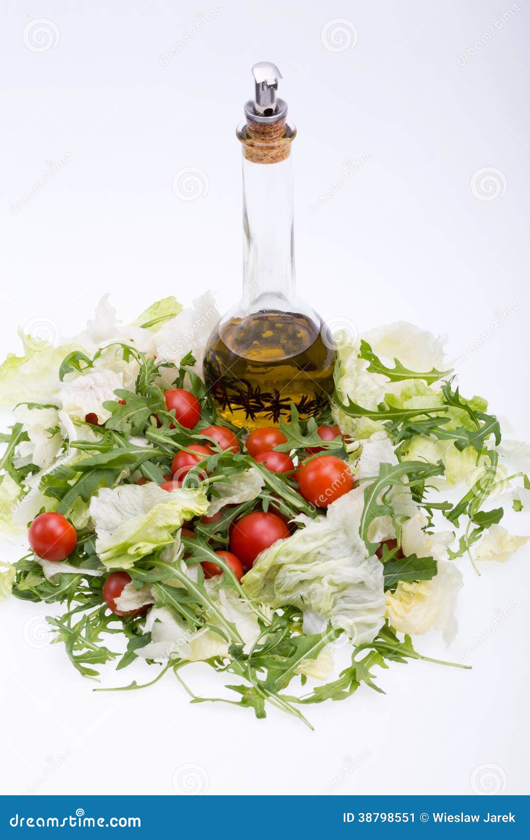 Heap of Ruccola, Lettuce, Tomatoes and Olive Oil Stock Image - Image of ...