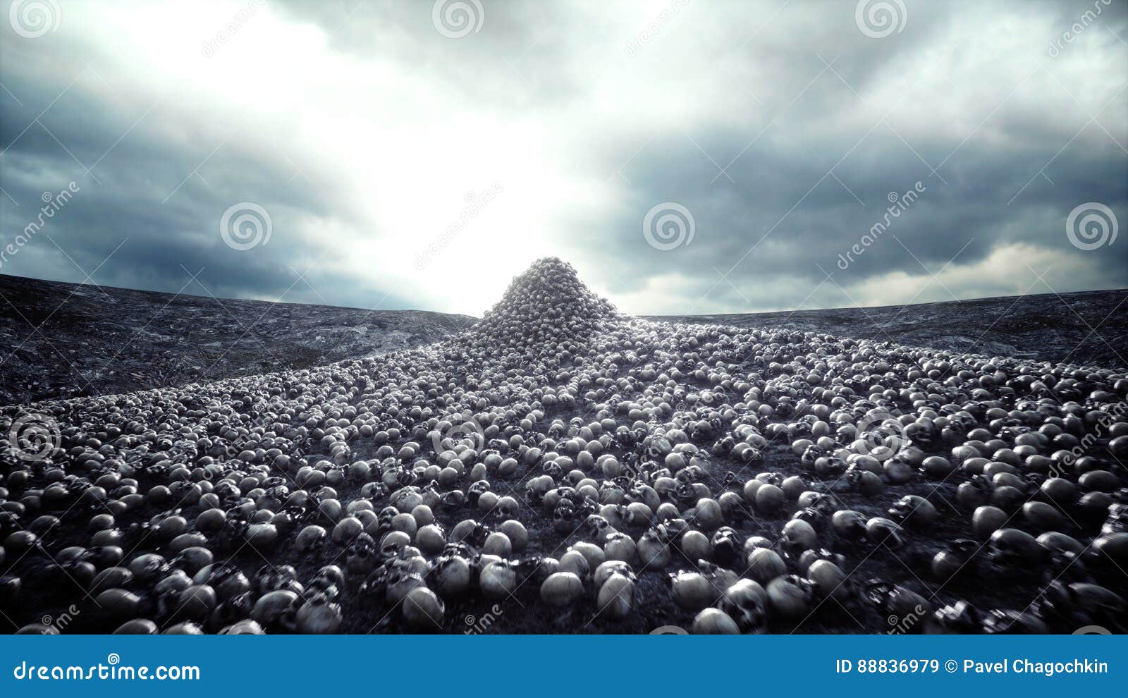 Heap of Skulls. Apocalypse and Hell Concept. 3d Rendering. Stock ...