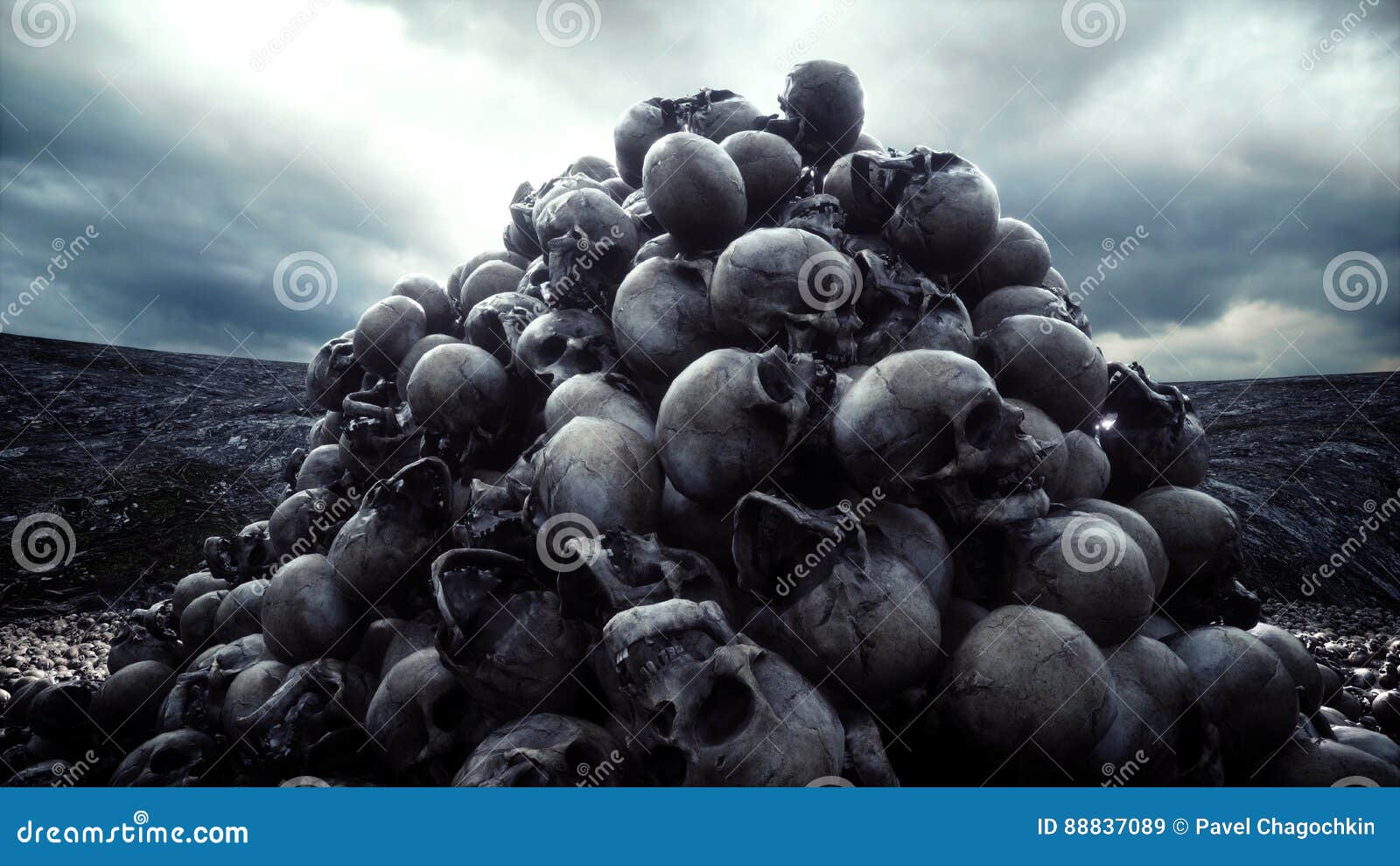 Heap of Skulls. Apocalypse and Hell Concept. 3d Rendering. Stock ...