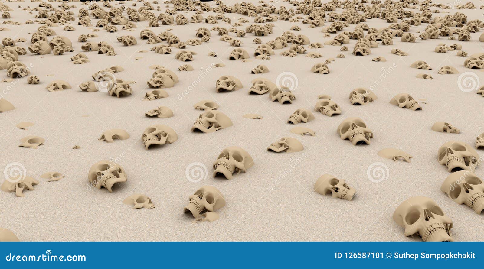 Heap of Skulls on Sand. Apocalypse and Hell Concept Stock Illustration ...