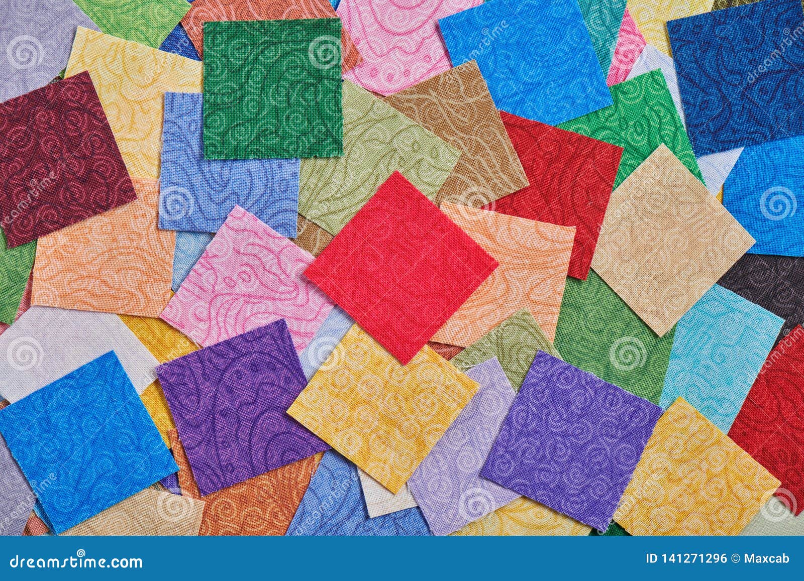 Heap Square Pieces Of Colorful Fabrics For Making Quilt Stock Photo ...