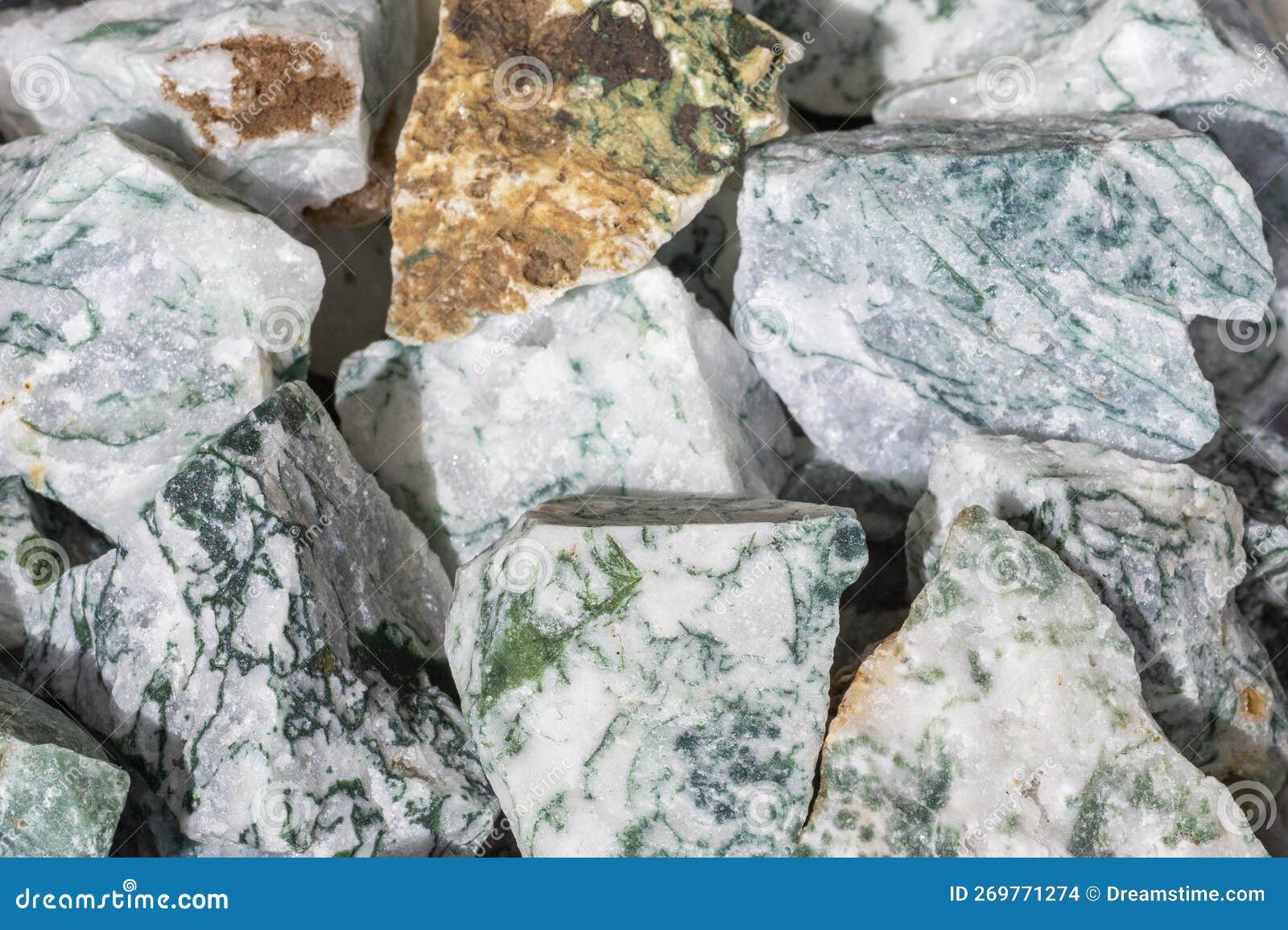 Heap of Unpolished Moss Agate Mineral Rocks Stock Photo - Image of ...