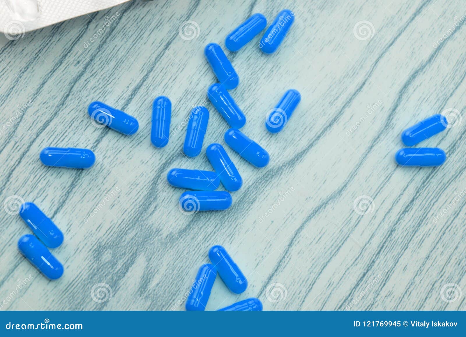 Heap of Vivid Blue Capsule Pills Close Up Background . Stock Image ...