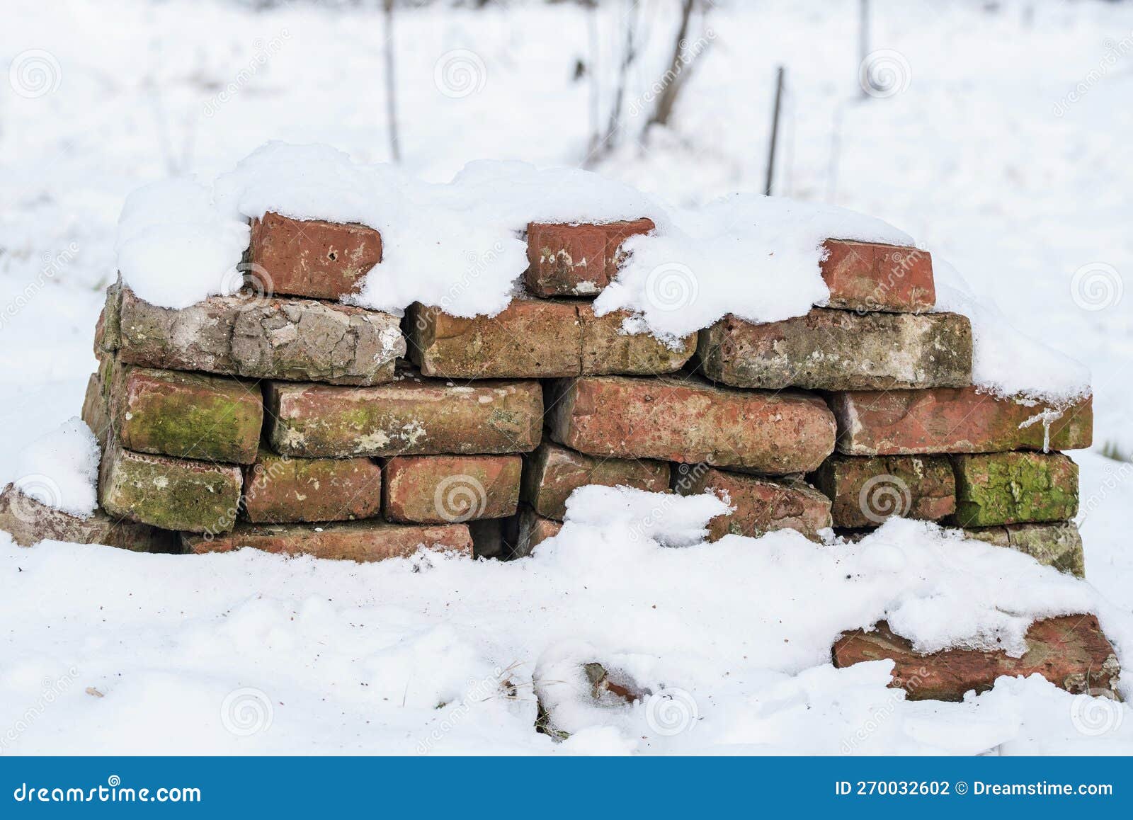 Heap of Weathered Red Brick in the Snow Stock Photo - Image of stone ...