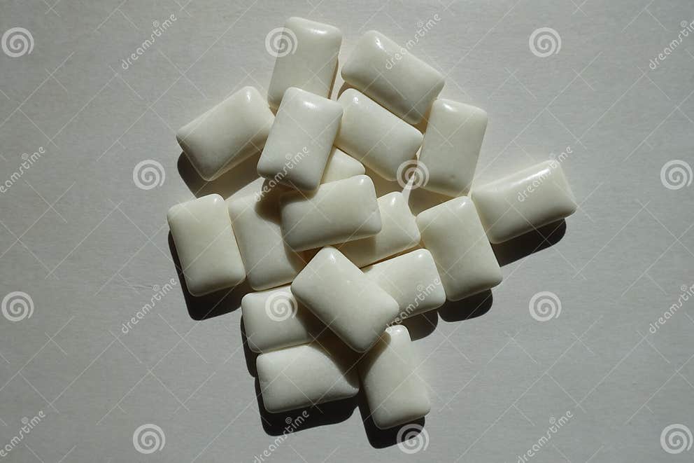 Heap of White Pieces of Chewing Gum from Above Stock Photo - Image of ...