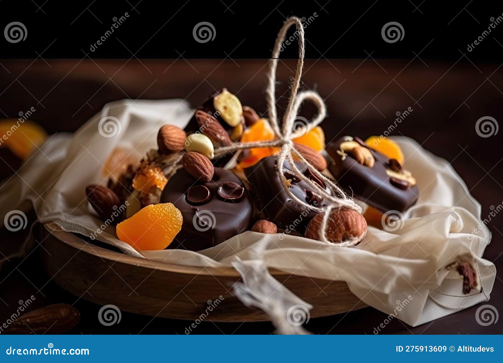 Heaping Serving Of Candy-bar Fruit And Nuts With Ribbons Of Chocolate ...
