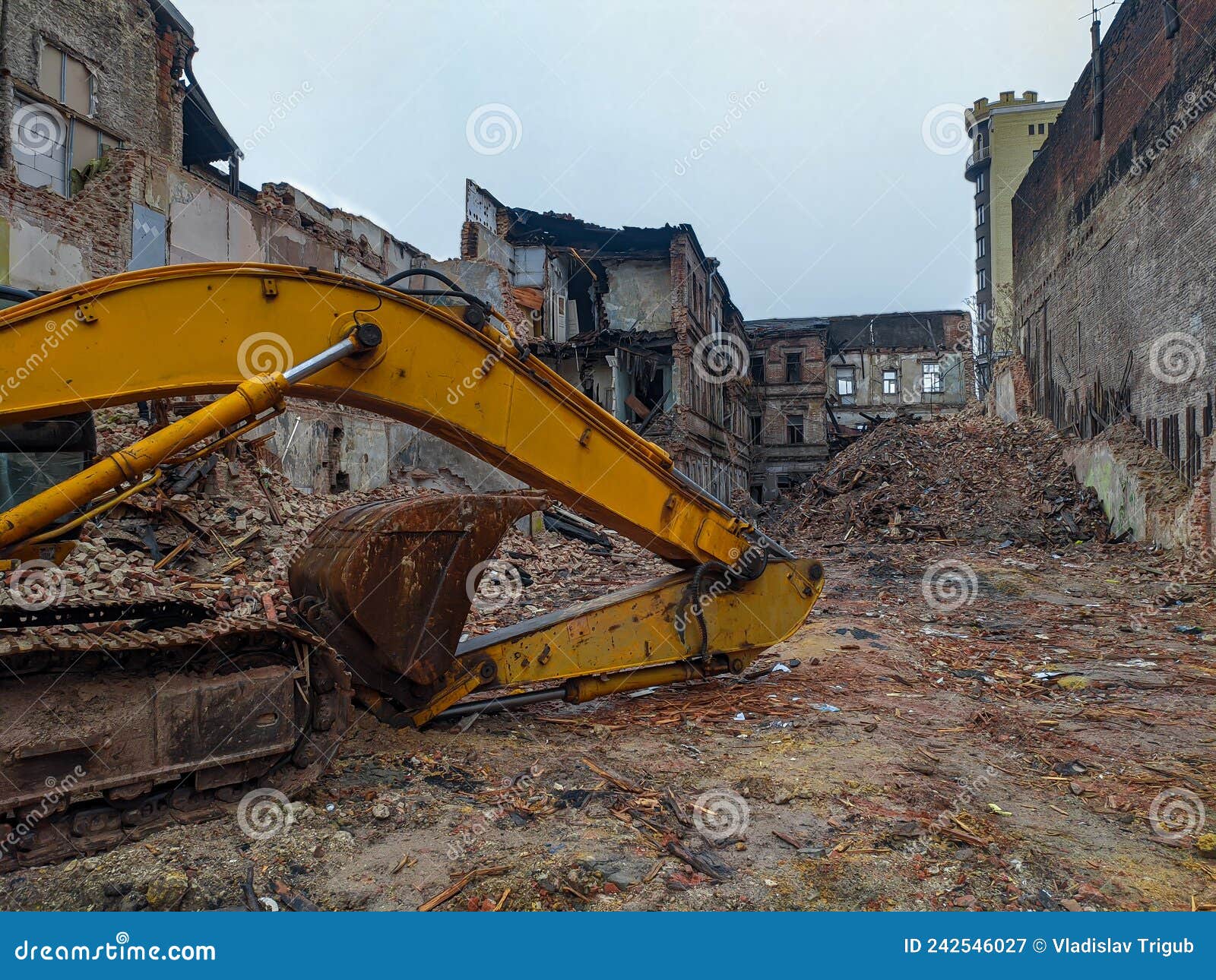 Heaps of Bricks from an Old Building Destroyed by an Excavator. Stock ...