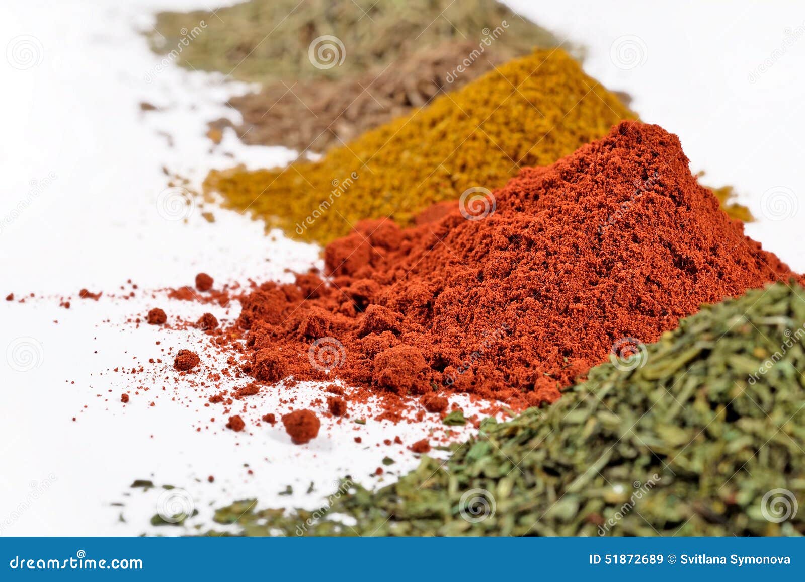 Heaps of Different Dry Spices on a White Stock Image - Image of aroma ...
