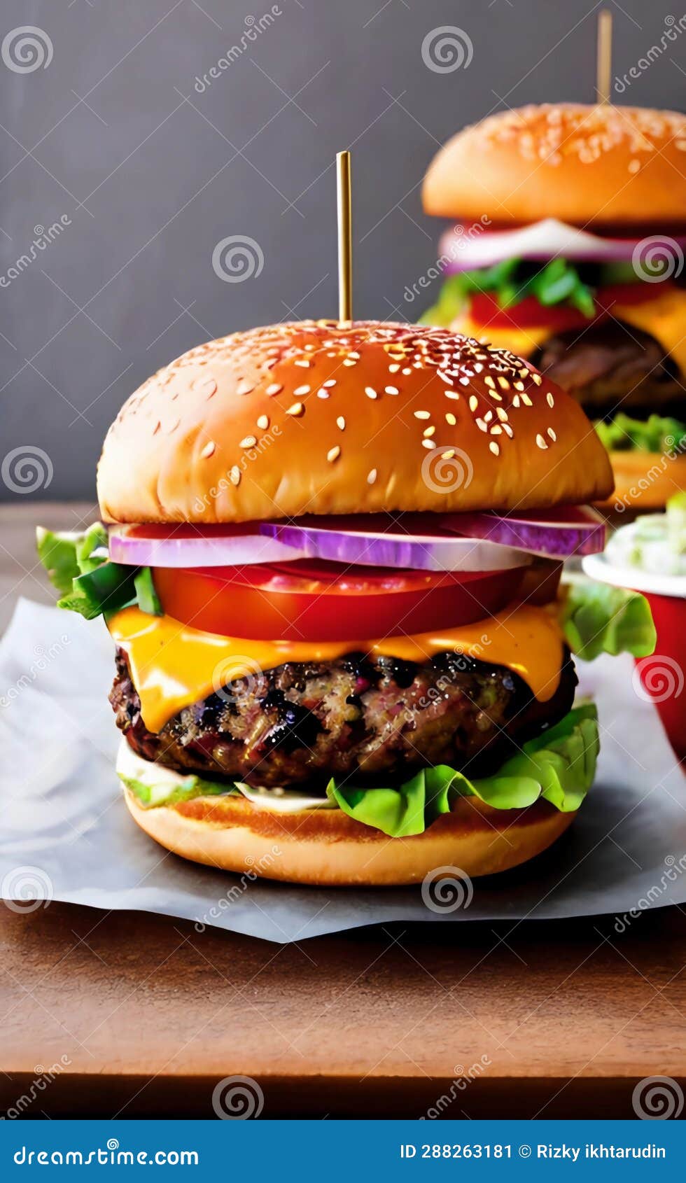 Heaps of Multi-layered Burgers that are so Delicious and Tempting Stock ...