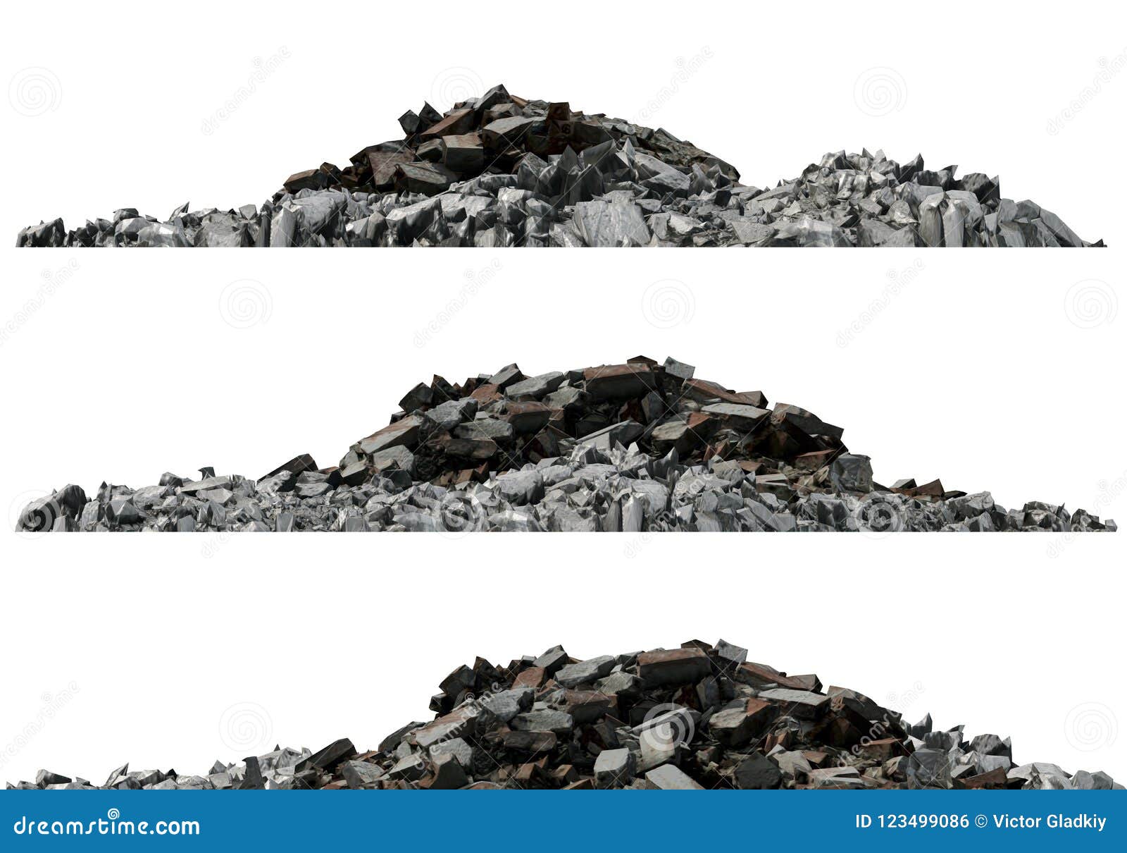 Heaps of Rubble and Debris Isolated on White 3d Illustration Stock ...