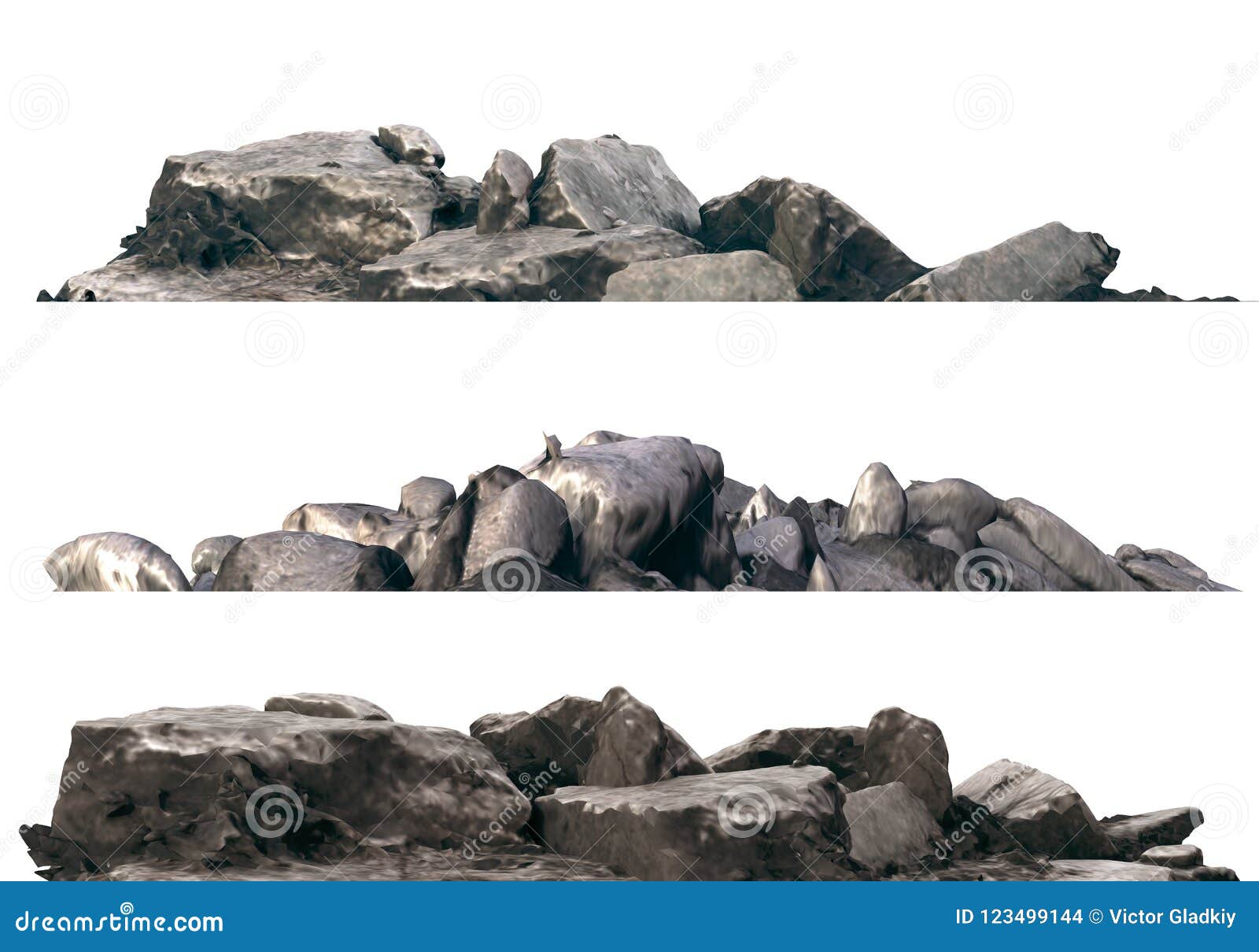 Heaps of Rubble and Debris Isolated on White 3d Illustration Stock ...