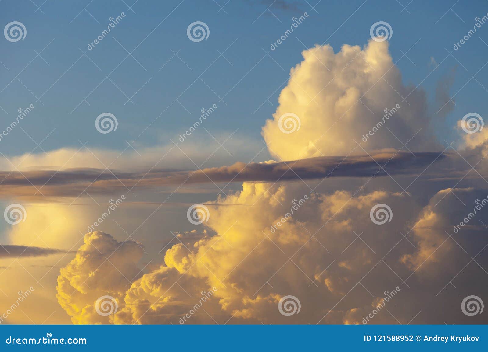 Heapy Clouds with Warm Sunset`s Ray. Stock Photo - Image of environment ...