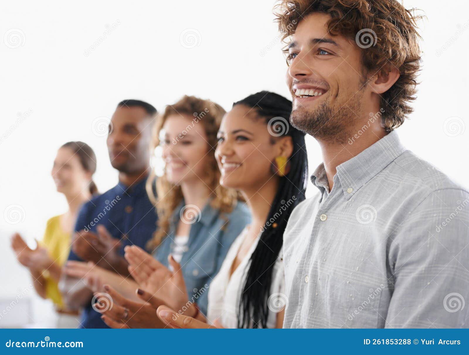Hear, Hear. a Group of Smiling Office Workers Clapping. Stock Photo ...