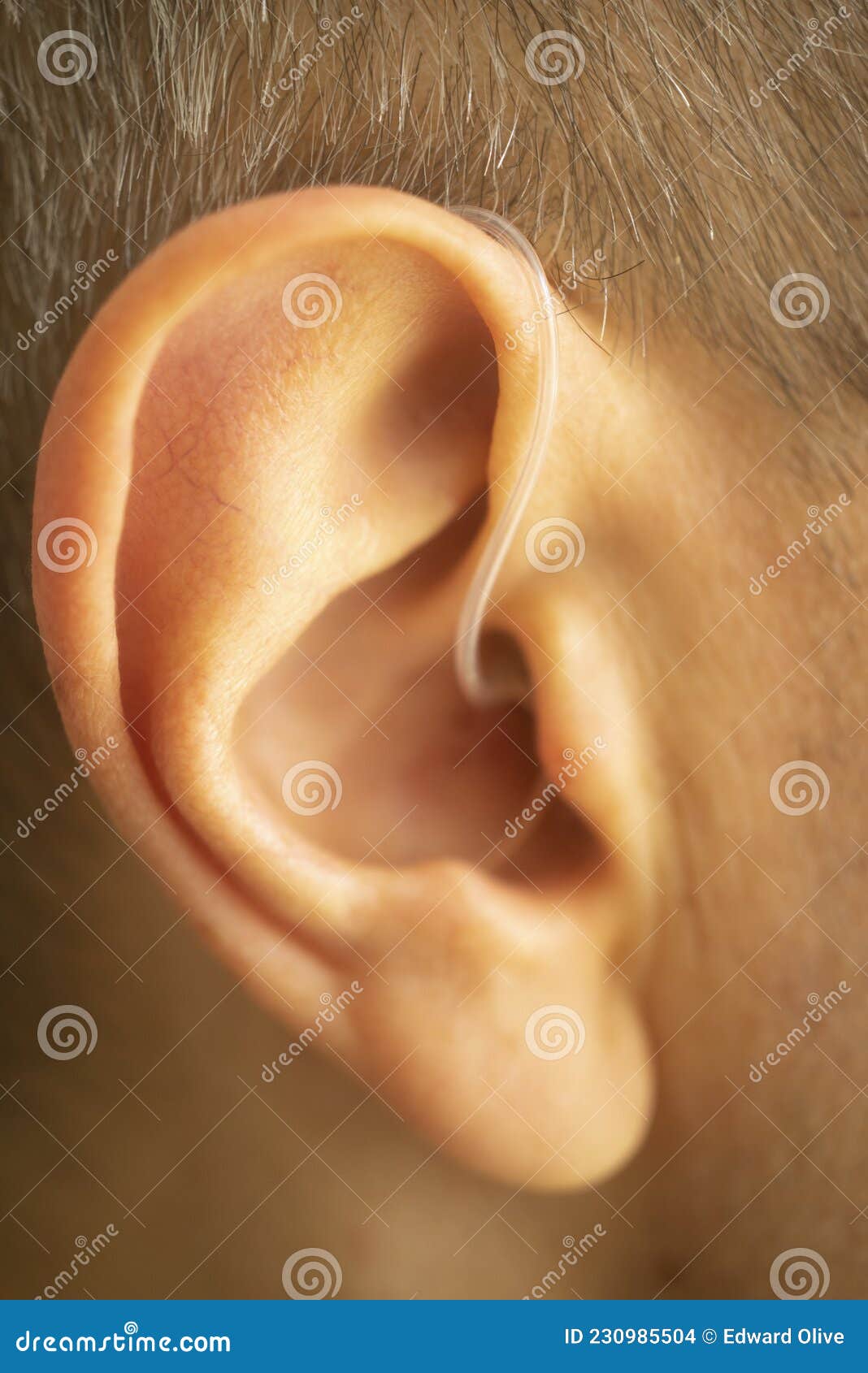 Hearing aid ear of man stock photo. Image of audio, health - 230985504
