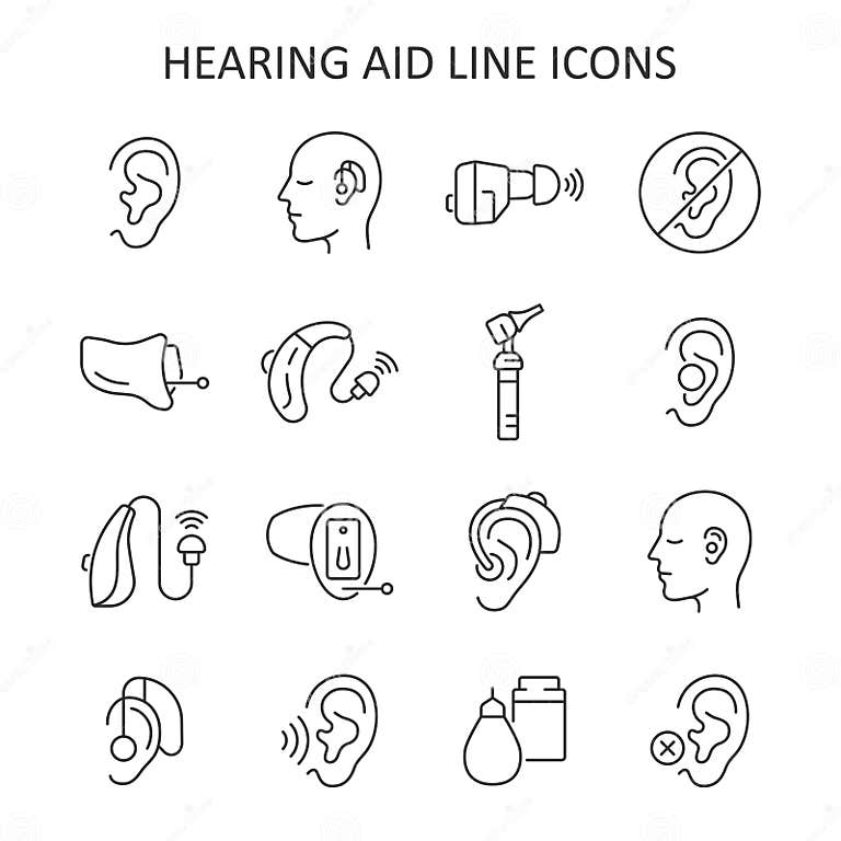 Hearing Aid Line Icon Set. Hearing Problem Vector Collection Stock ...