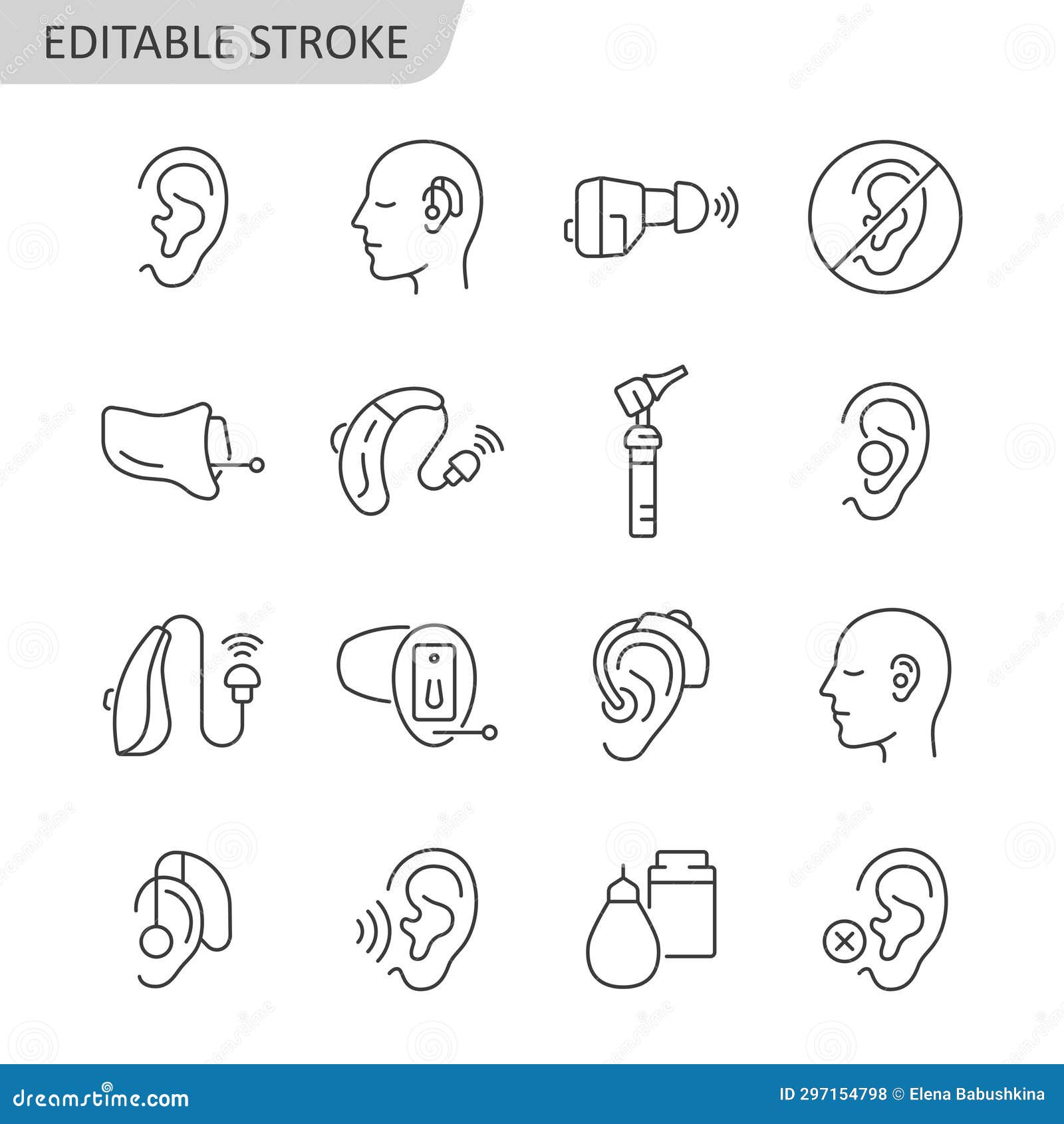 Hearing Aid Line Icon Set. Hearing Problem Vector Collection Stock ...