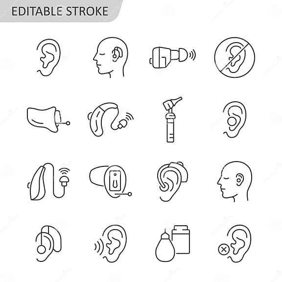 Hearing Aid Line Icon Set. Hearing Problem Vector Collection Stock ...