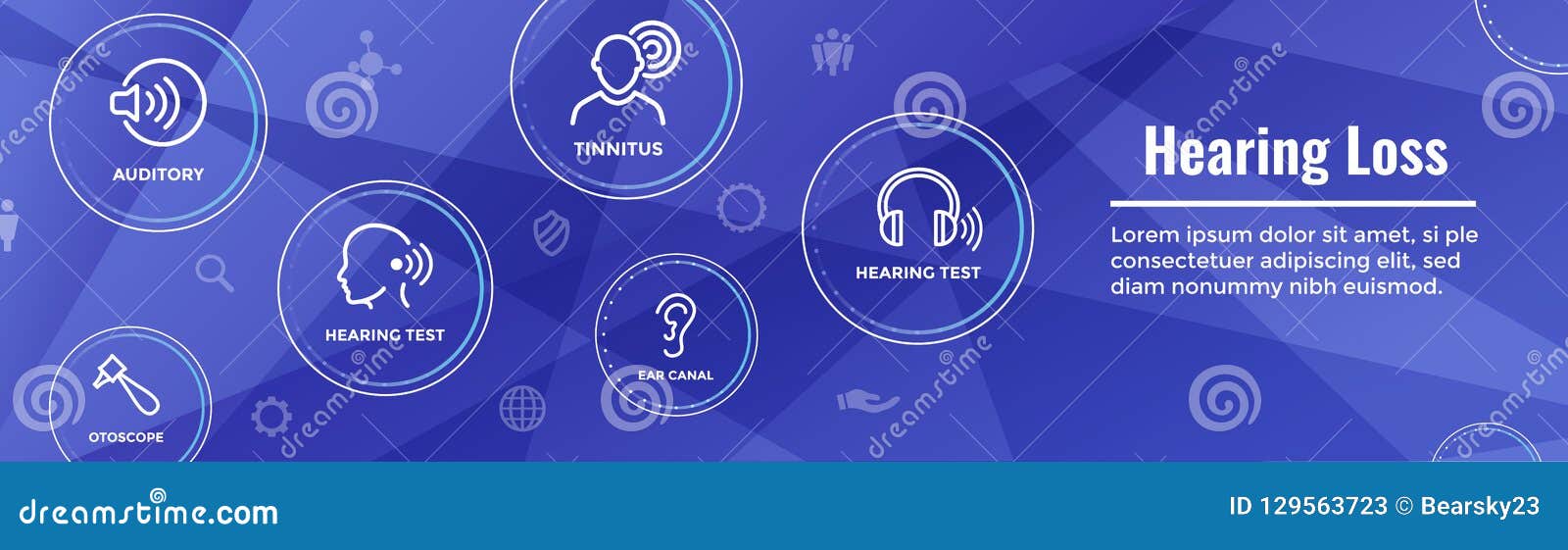 Hearing Aid or Loss Web Header Banner with Sound Wave Images Set Stock ...