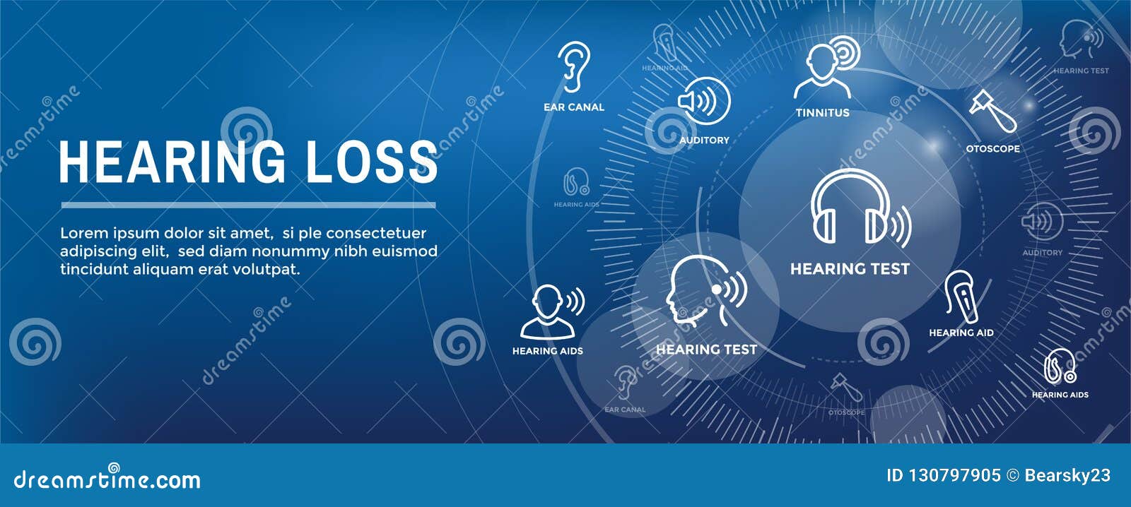 Hearing Aid or Loss Web Header Banner with Sound Wave Images Set Stock ...