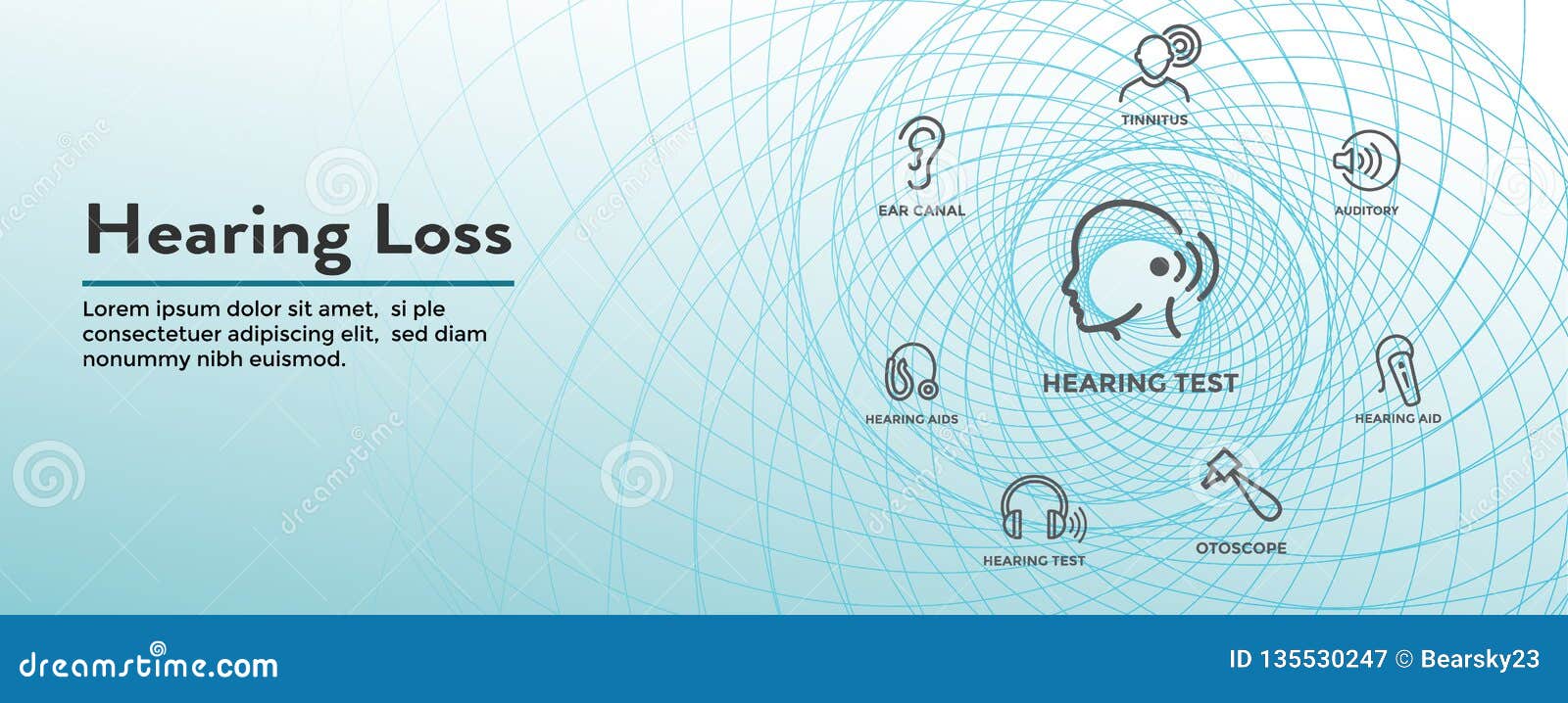 Hearing Aid or Loss Web Header Banner with Sound Wave Images Set Stock ...