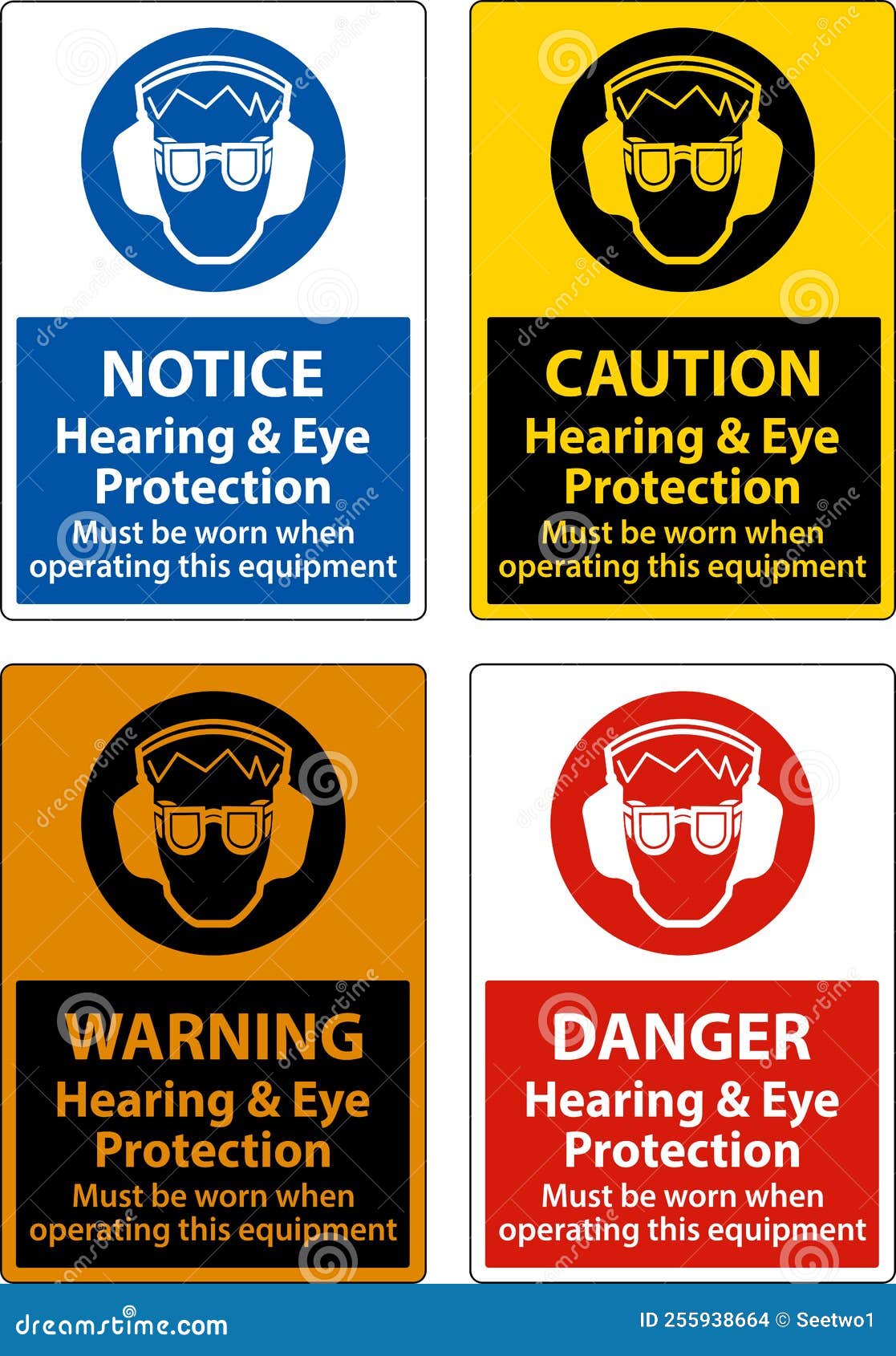 Hearing and Eye Protection Sign on White Background Stock Vector ...