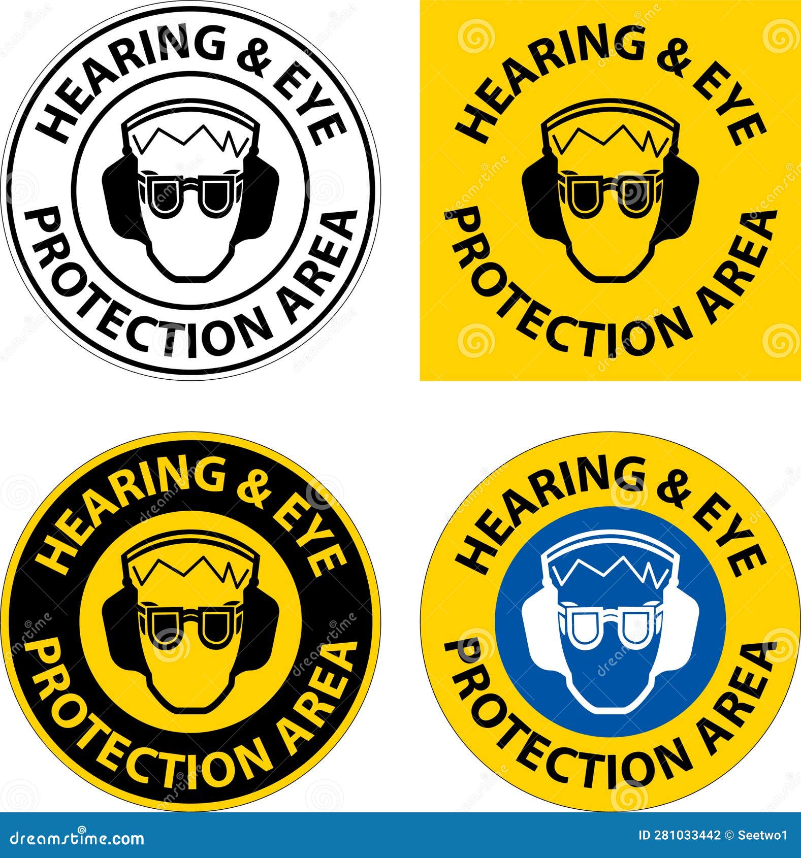 Hearing and Eye Protection Sign on White Background Stock Vector ...