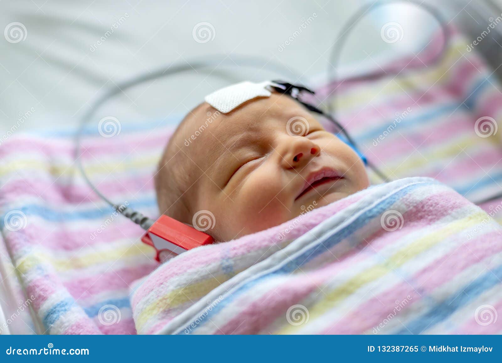 Hearing Test of a Sleeping Newborn at Hospital Stock Image - Image of ...