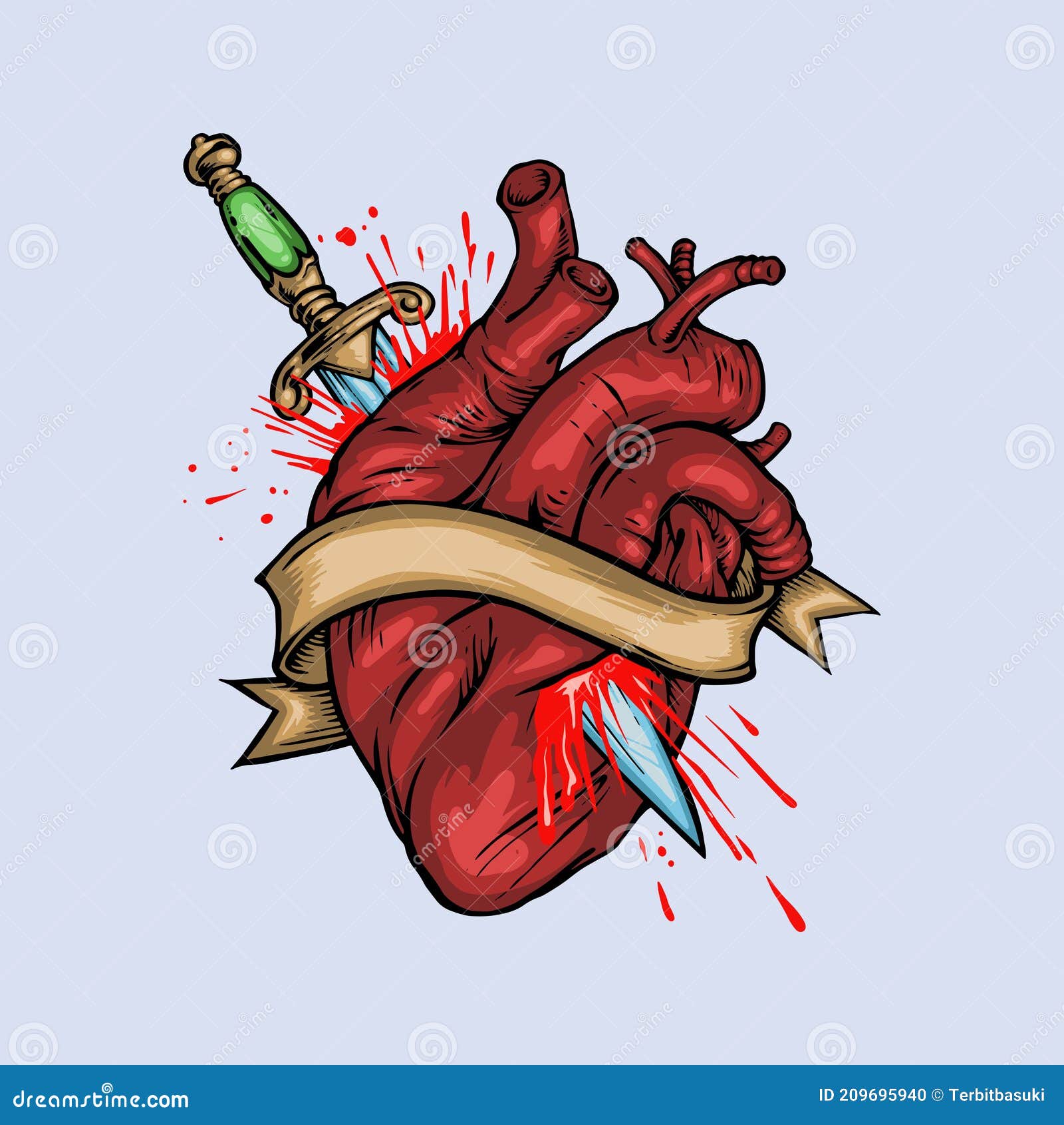 Hand Drawn Vector Illustration Heart Stabbed by Dagger Stock Vector ...