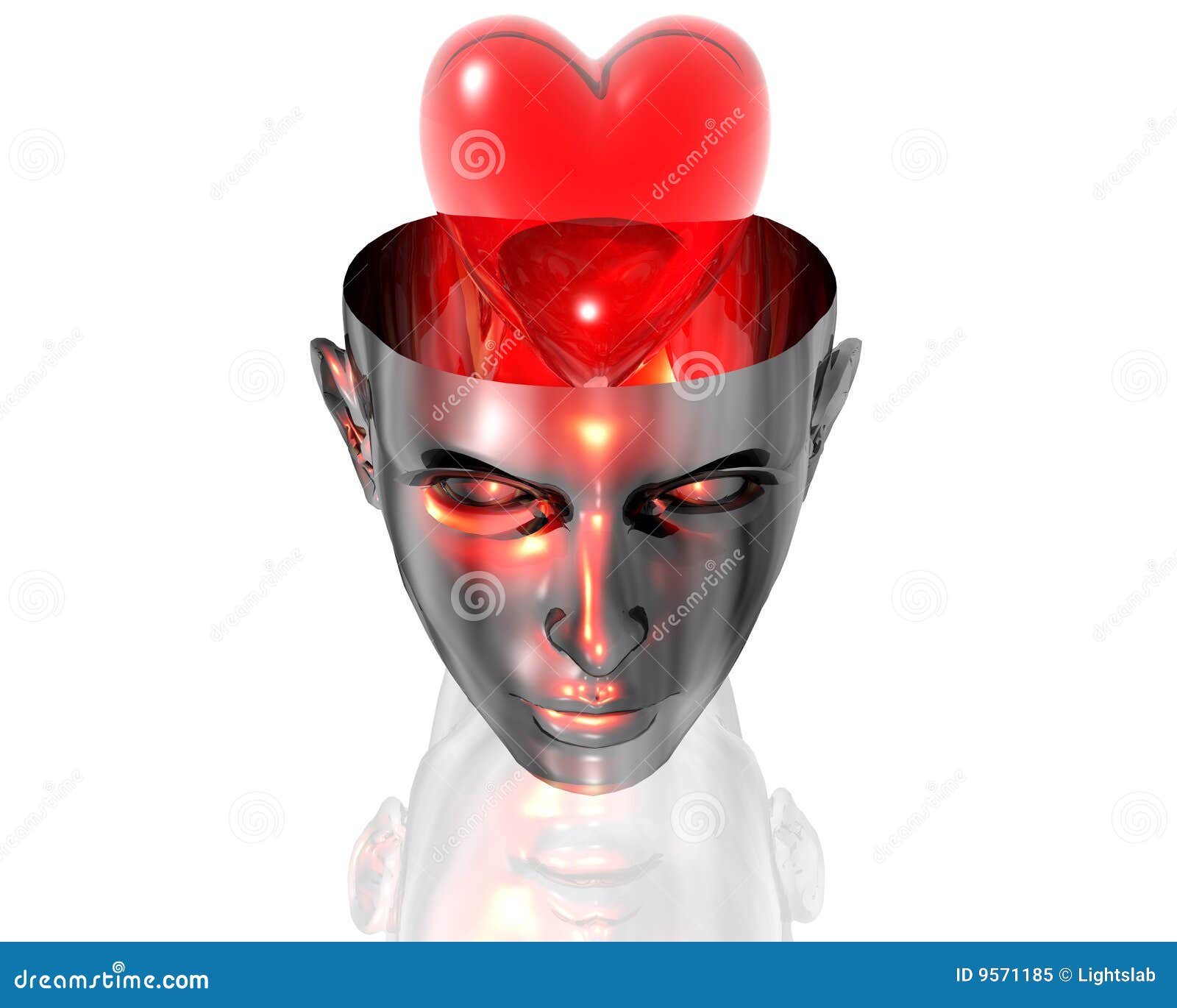 Heart in 3D Cyborg Girl Head Stock Illustration - Illustration of ...