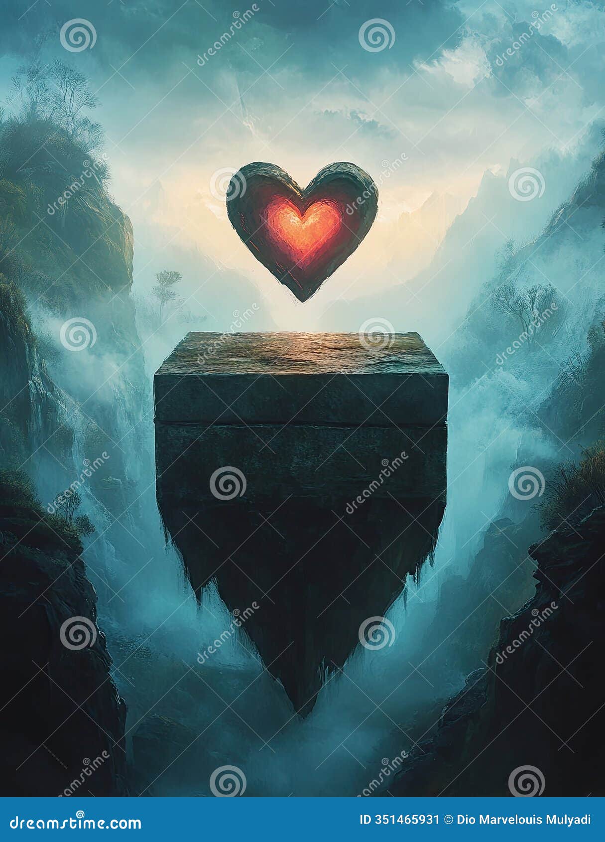 Heart Above Stone Platform, Fantasy Landscape Stock Illustration ...