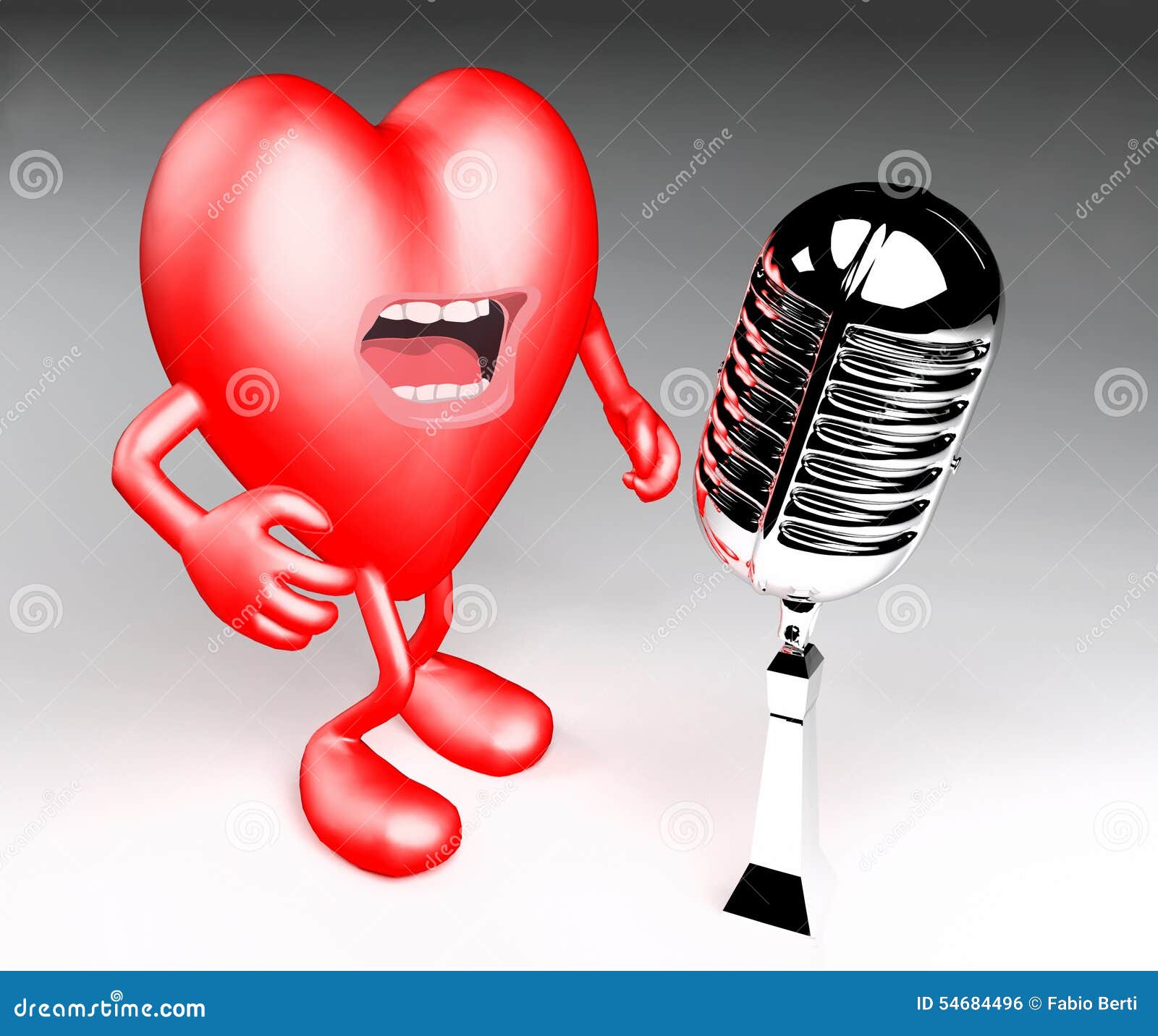 Heart with Arms, Legs, Singing with an Old Microphone Stock ...