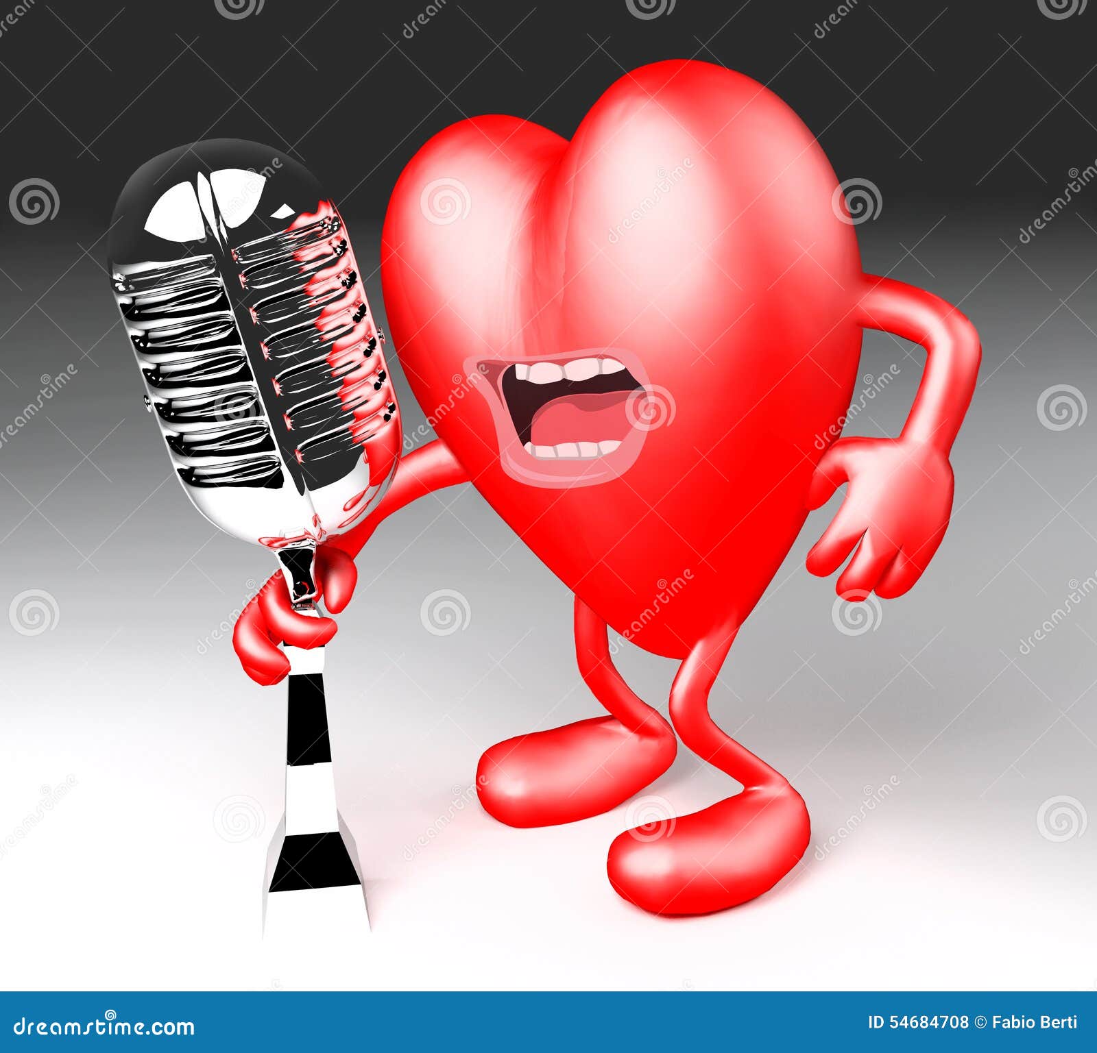 Heart with Arms, Legs, Singing with an Old Microphone Stock ...