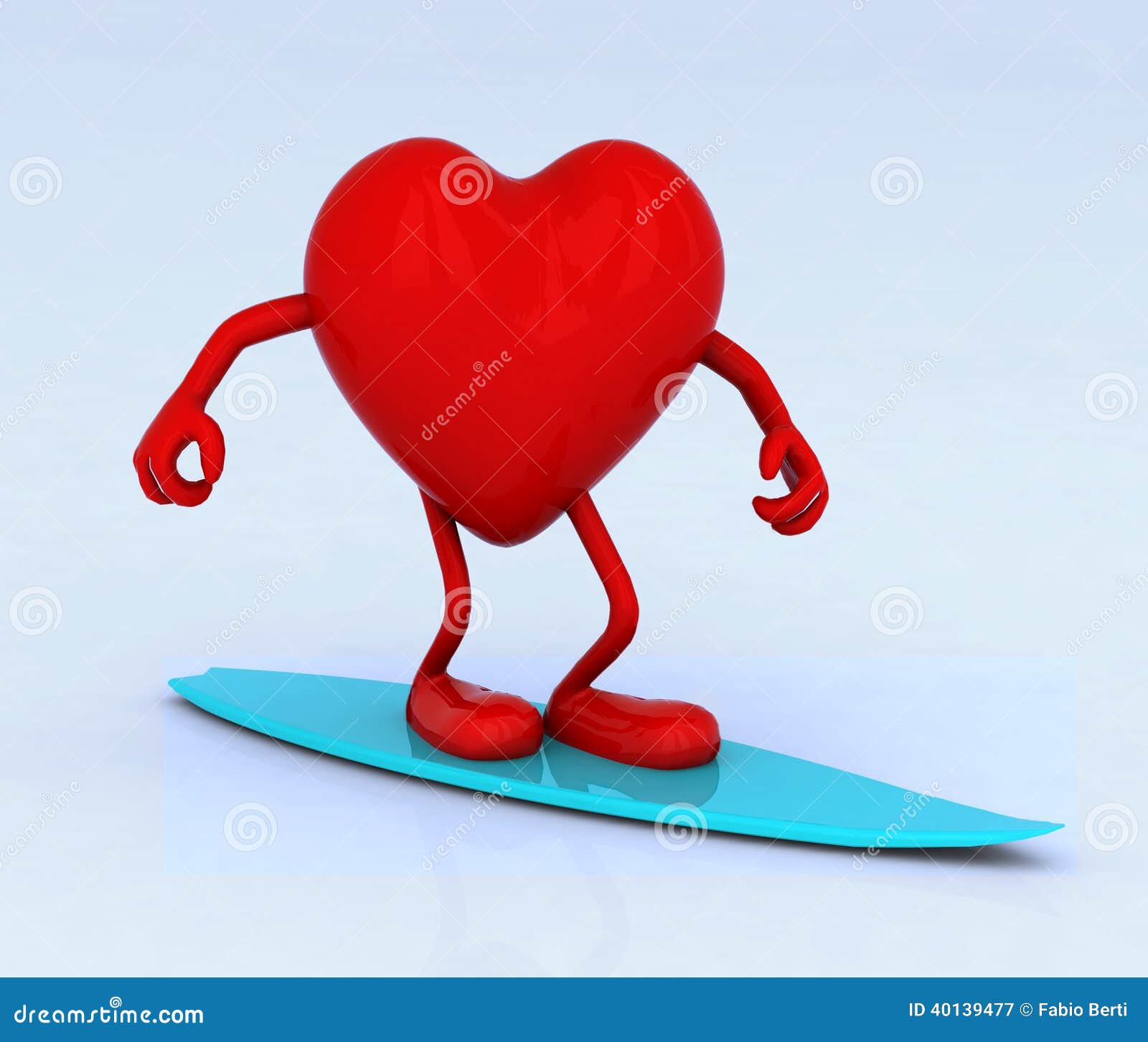 Heart with Arms and Legs on Surf Board Stock Illustration ...