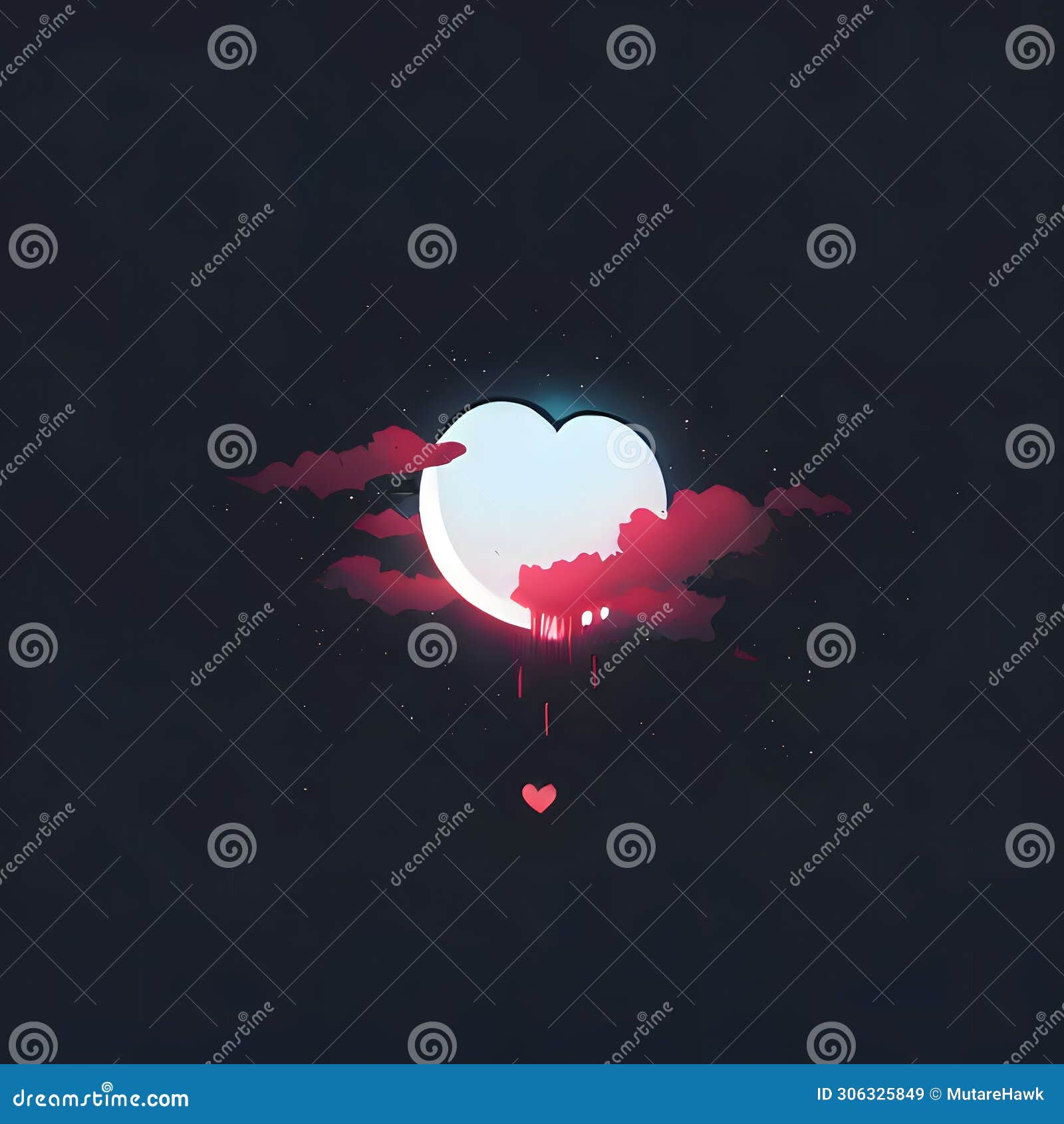 Heart As Moon Surrounded by Red Clouds, Logo Concept. Heart As a Symbol ...