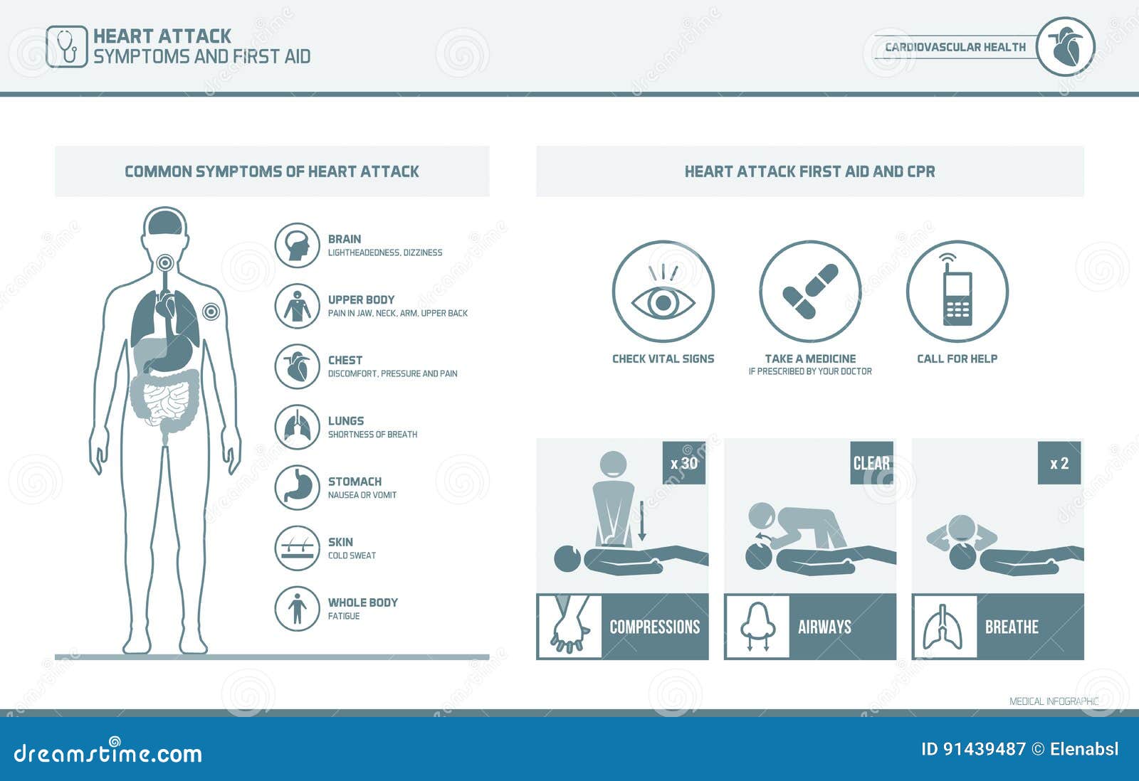 Heart Attack Symptoms And Preventions Poster Text Vector
