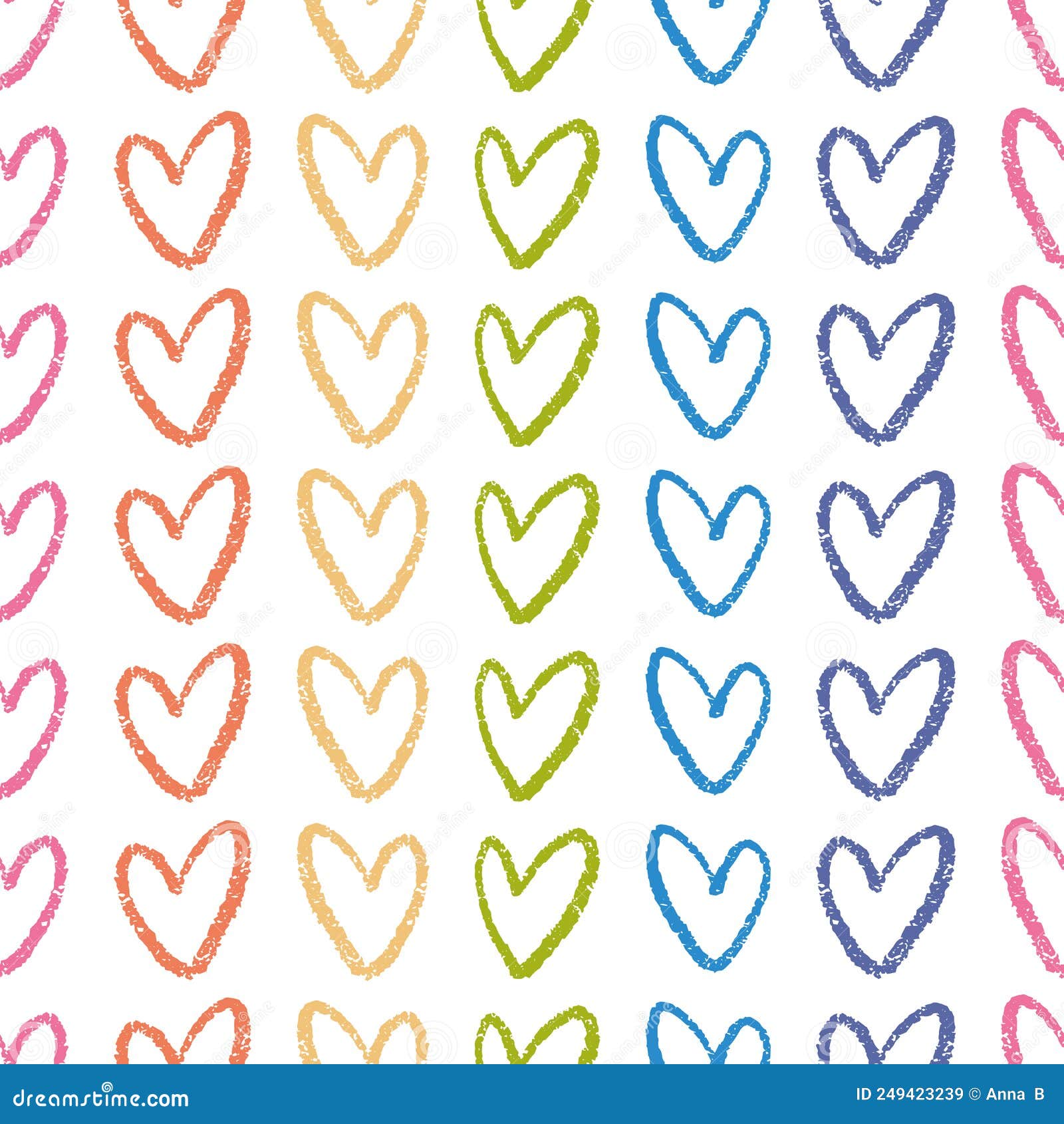 Heart Background Pattern. Vector Seamless Repeat of Hand Drawn Textured ...