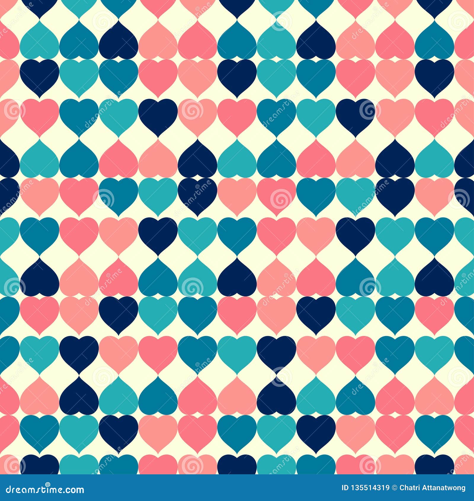 Heart Shape Colorful Retro Tile Seamless Pattern Vector Background ...