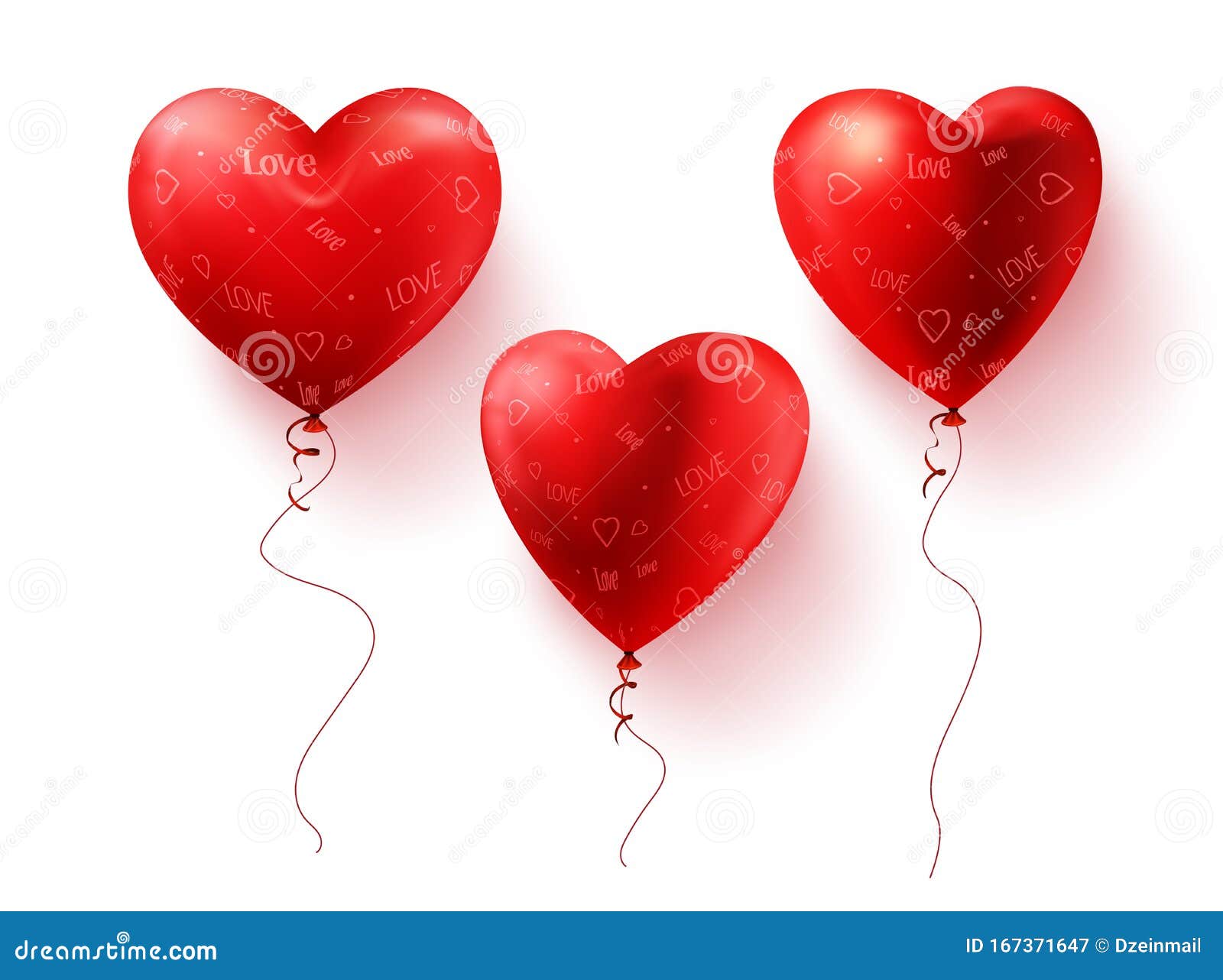Heart Balloons Vector Element Set. Red Hearts Balloon for Valentines ...