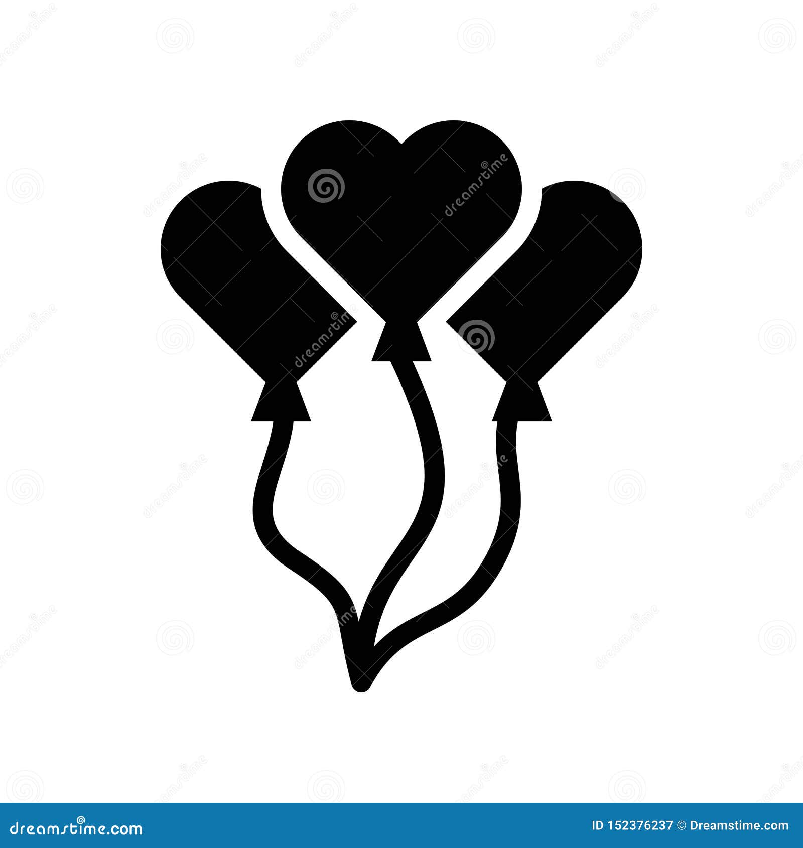 Heart Balloons Vector Illustration, Isolated Solid Style Icon Stock ...