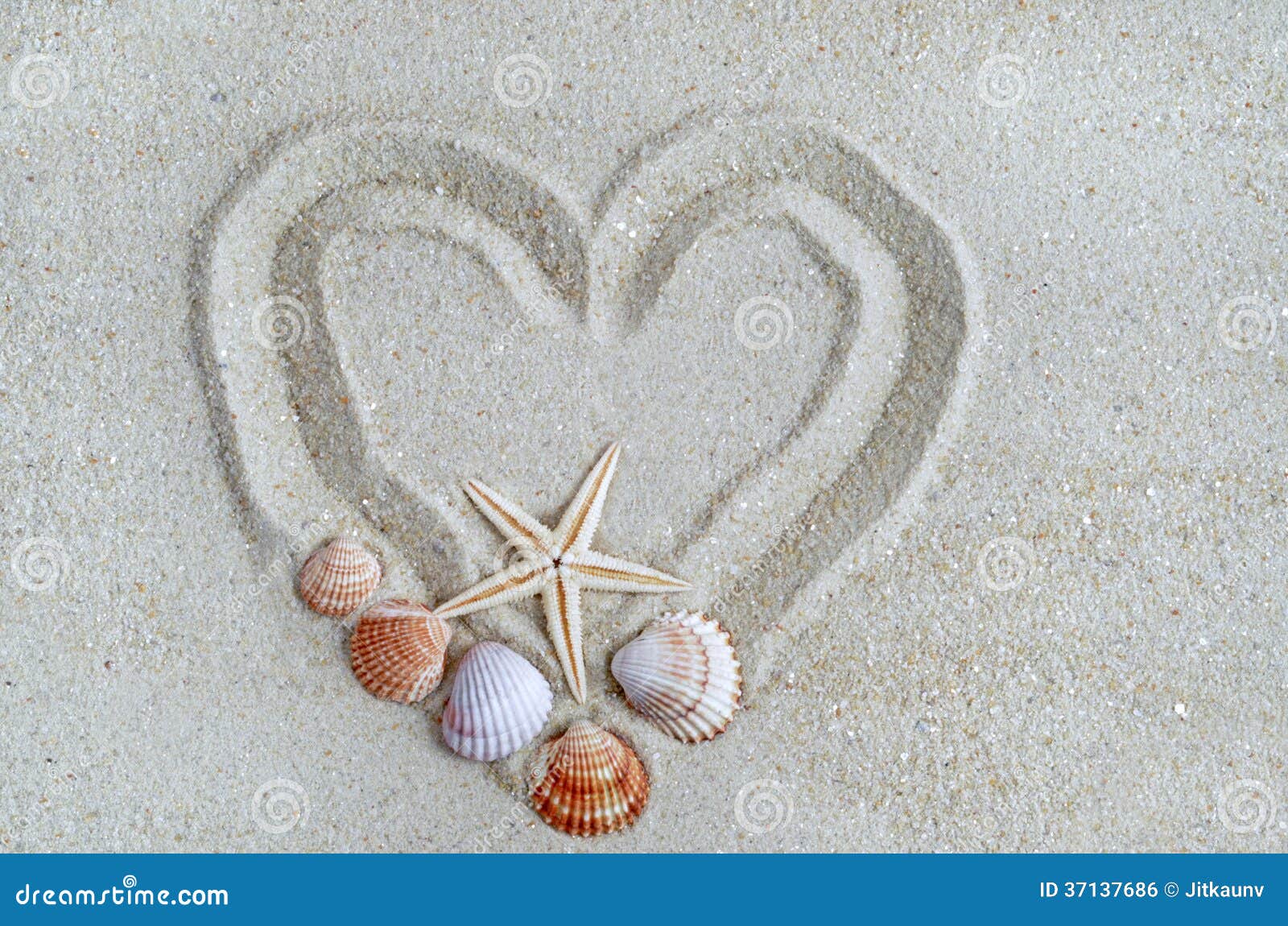 Heart on the Beach with Shell Stock Photo - Image of sandy, resort ...