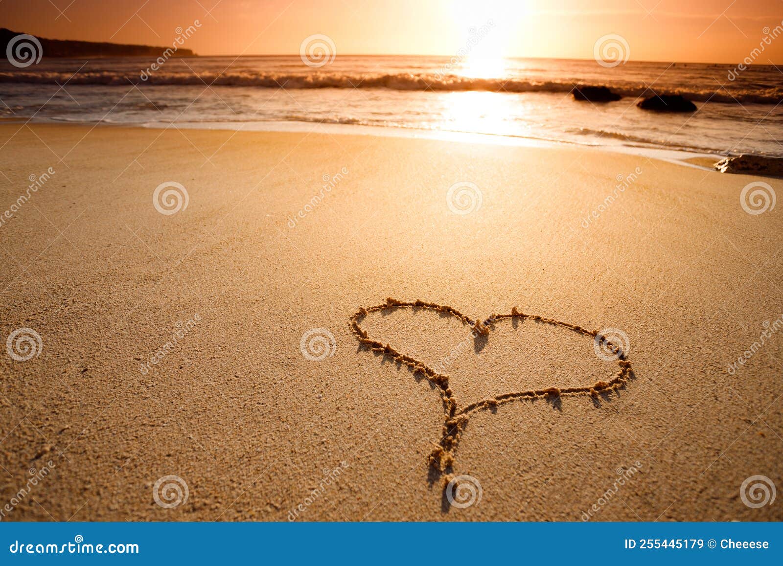 Heart on Beach with Sunset. Romantic Composition. Stock Image - Image ...