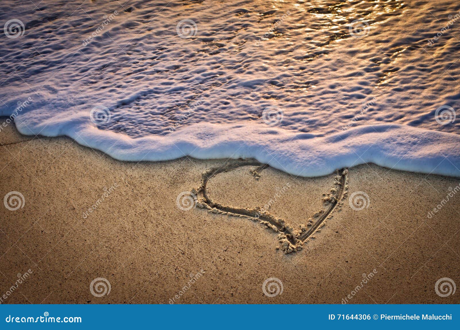A Heart on the Beach at Sunset Stock Photo - Image of draw, love: 71644306