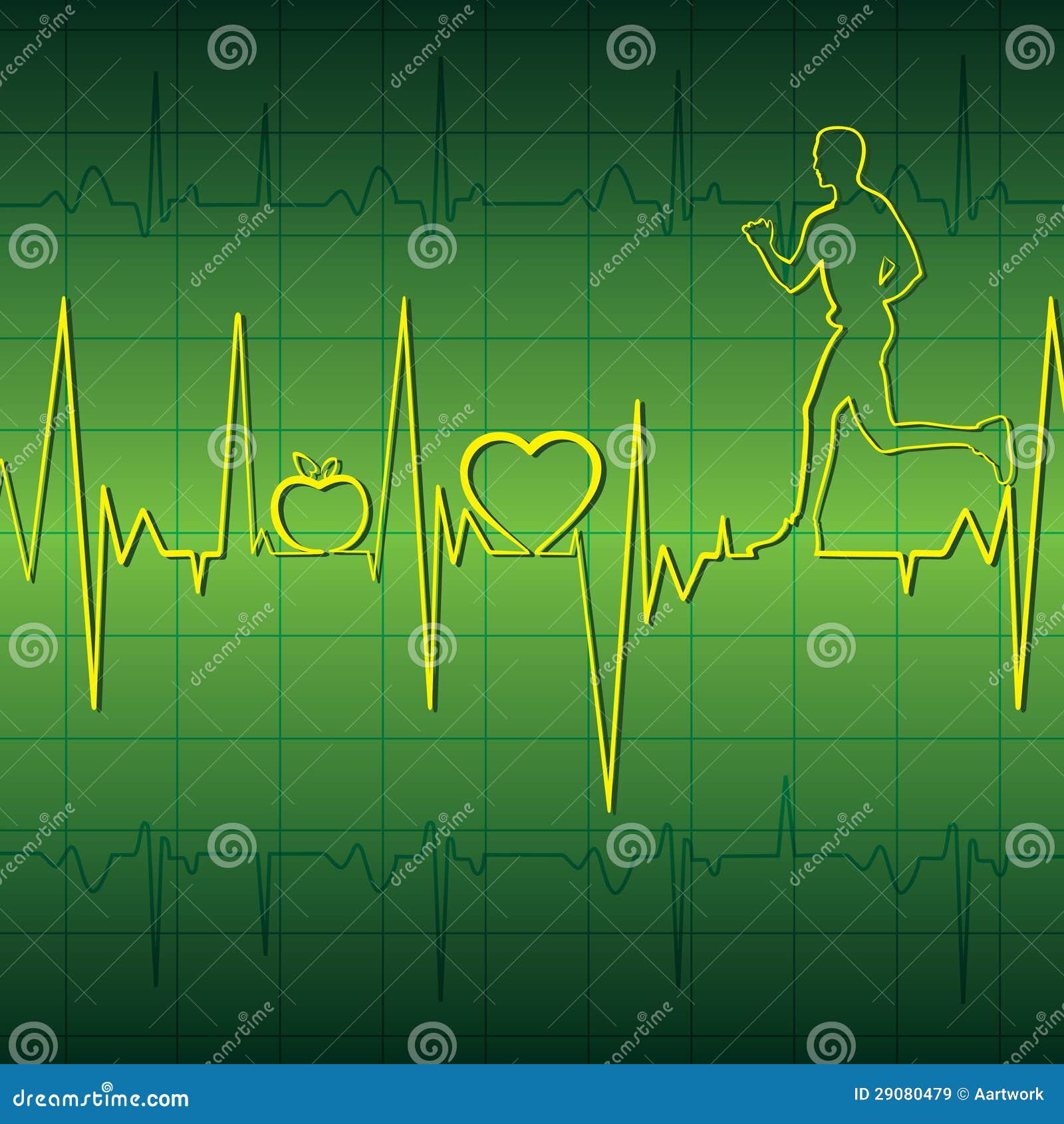 Heart Beat with Apple ,heart and Running Men in Gr Stock Vector ...